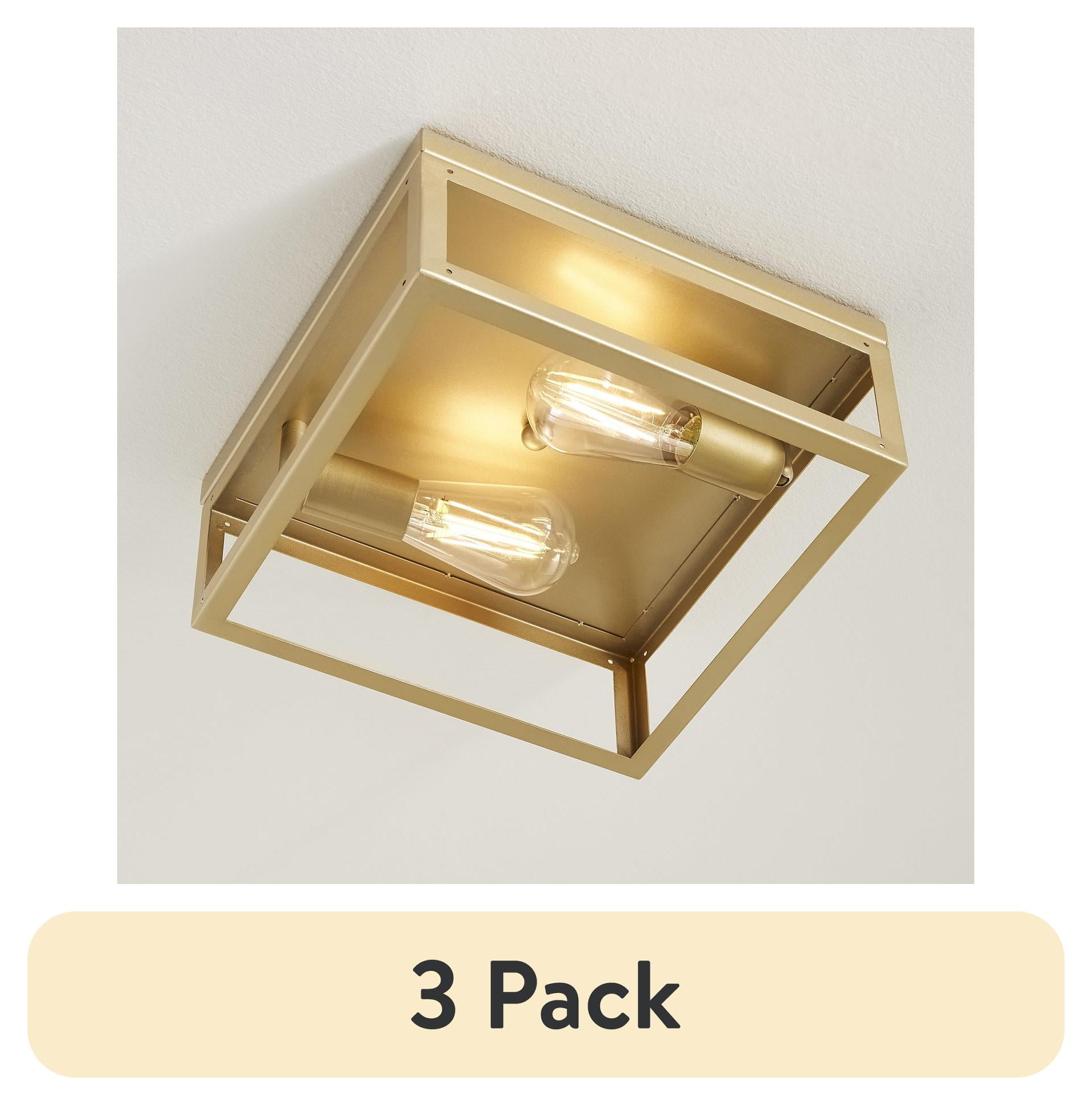 (3 pack) Better Homes & Gardens 12" Farmhouse Square Gold Flush Mount ...