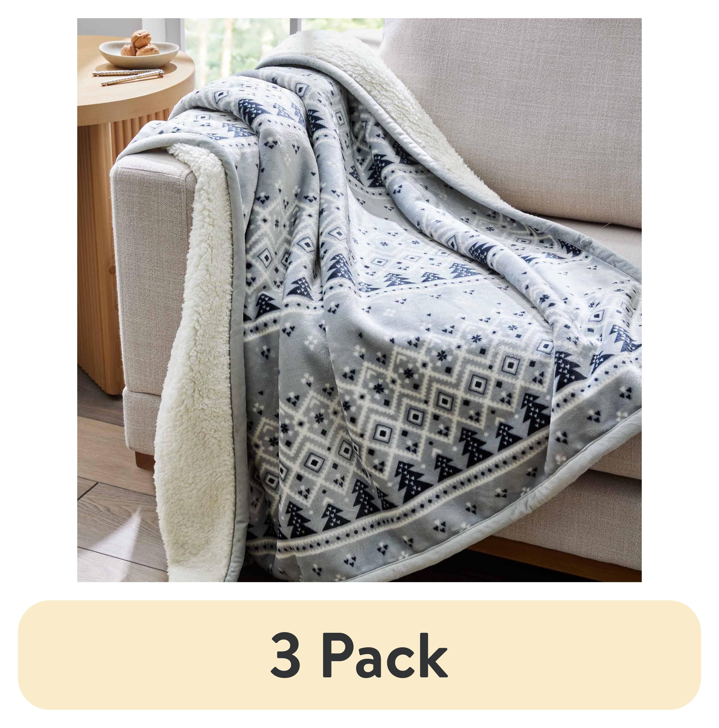 VelvetLoft Faux Shearling Throw - Fair Isle Grey, 50 x 60 - Walmart.com