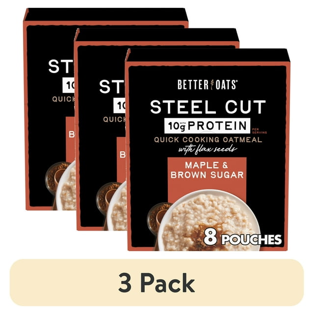 (3 pack) Better Oats Steel Cut Protein Oatmeal with Flax Seeds, 8 ...