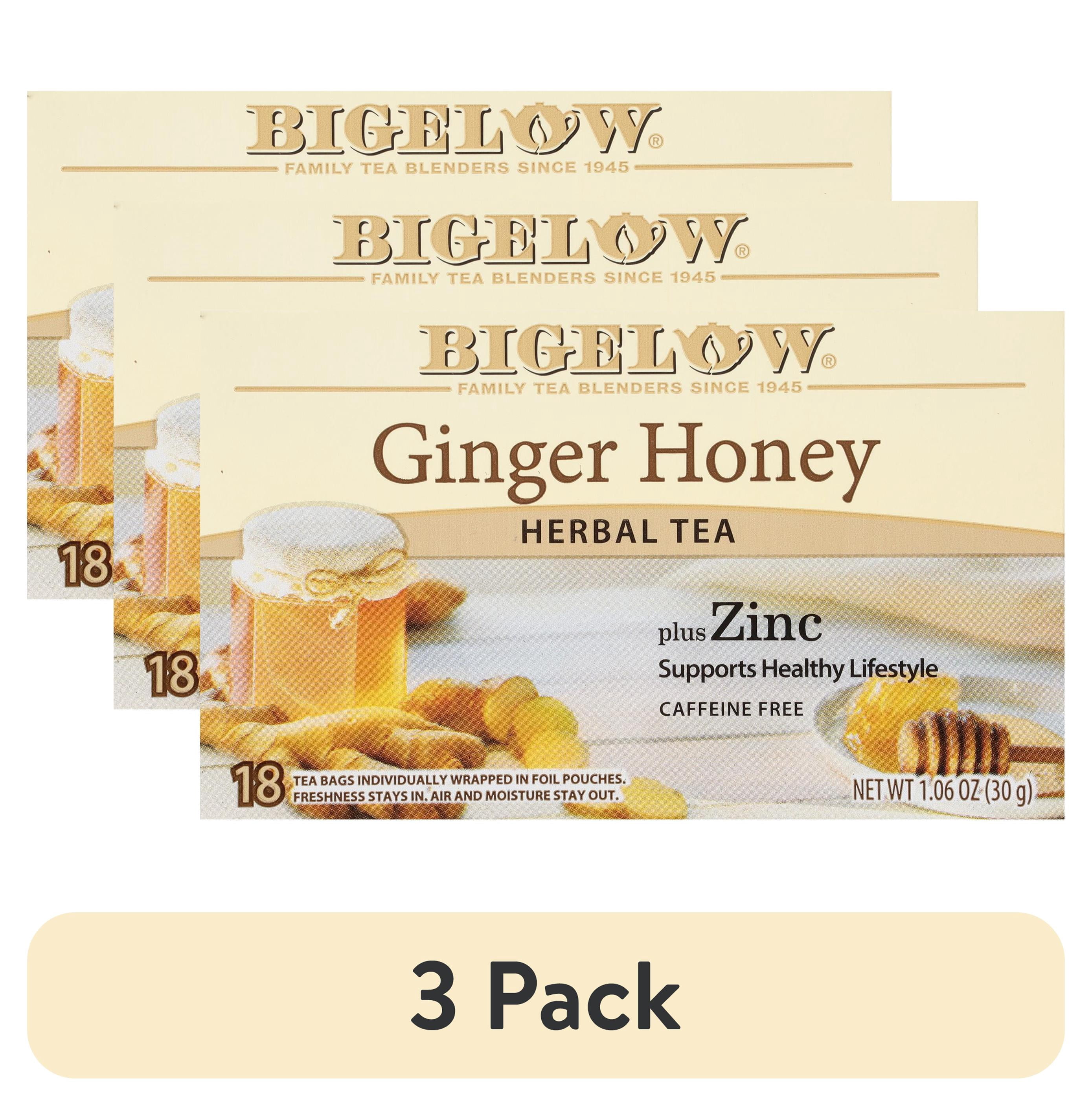 (3 pack) Bigelow Ginger Honey Plus Zinc, Caffeine Free, Herbal Tea Bags ...