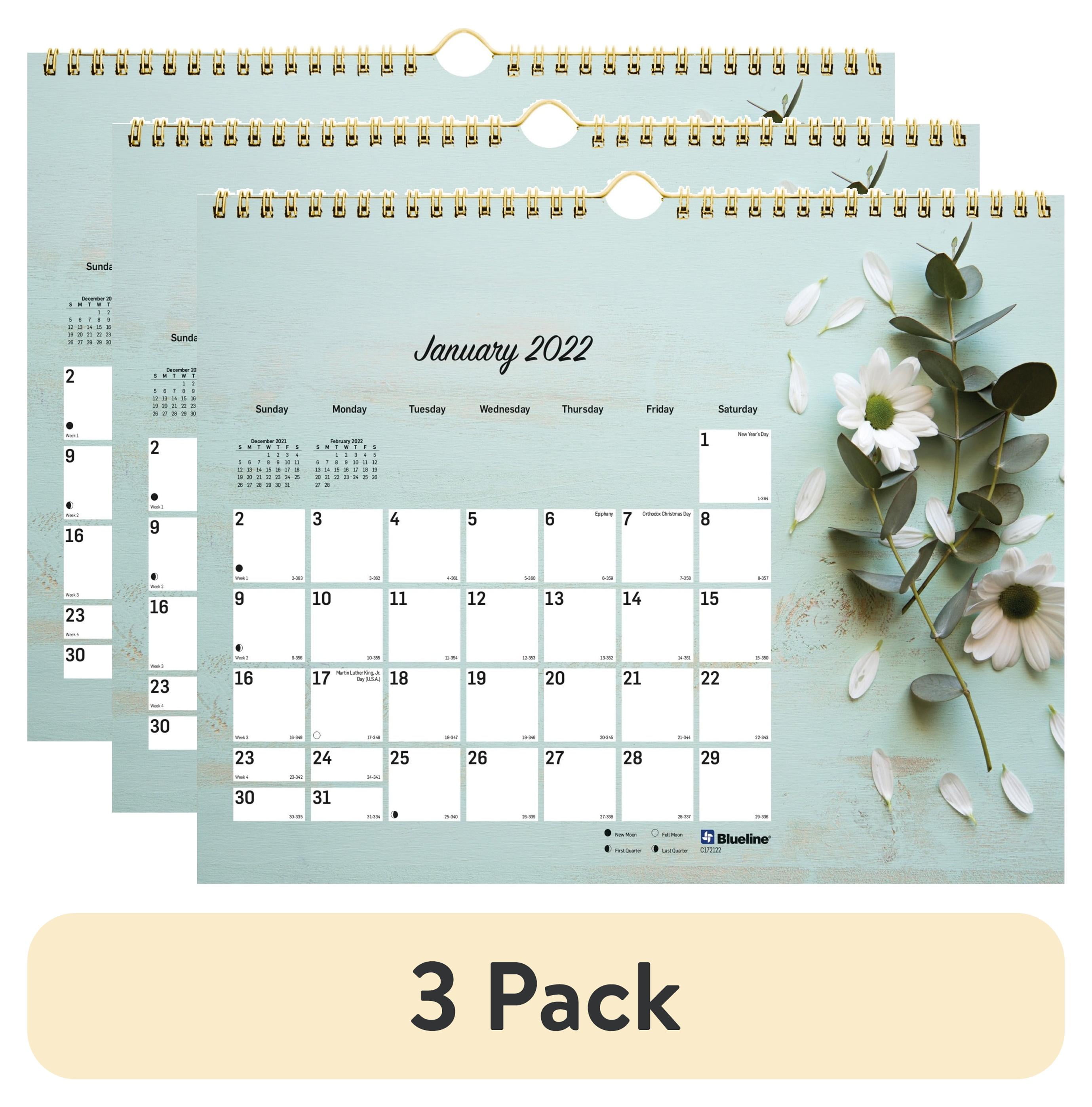 (3 pack) Blueline Romantic Wall Calendar, Floral, 8 x 11, 2020 ...