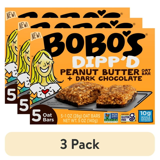 (3 pack) Bobos Oat Bars , Dipp'd Peanut Butter Oat Bar + Dark Chocolate ...