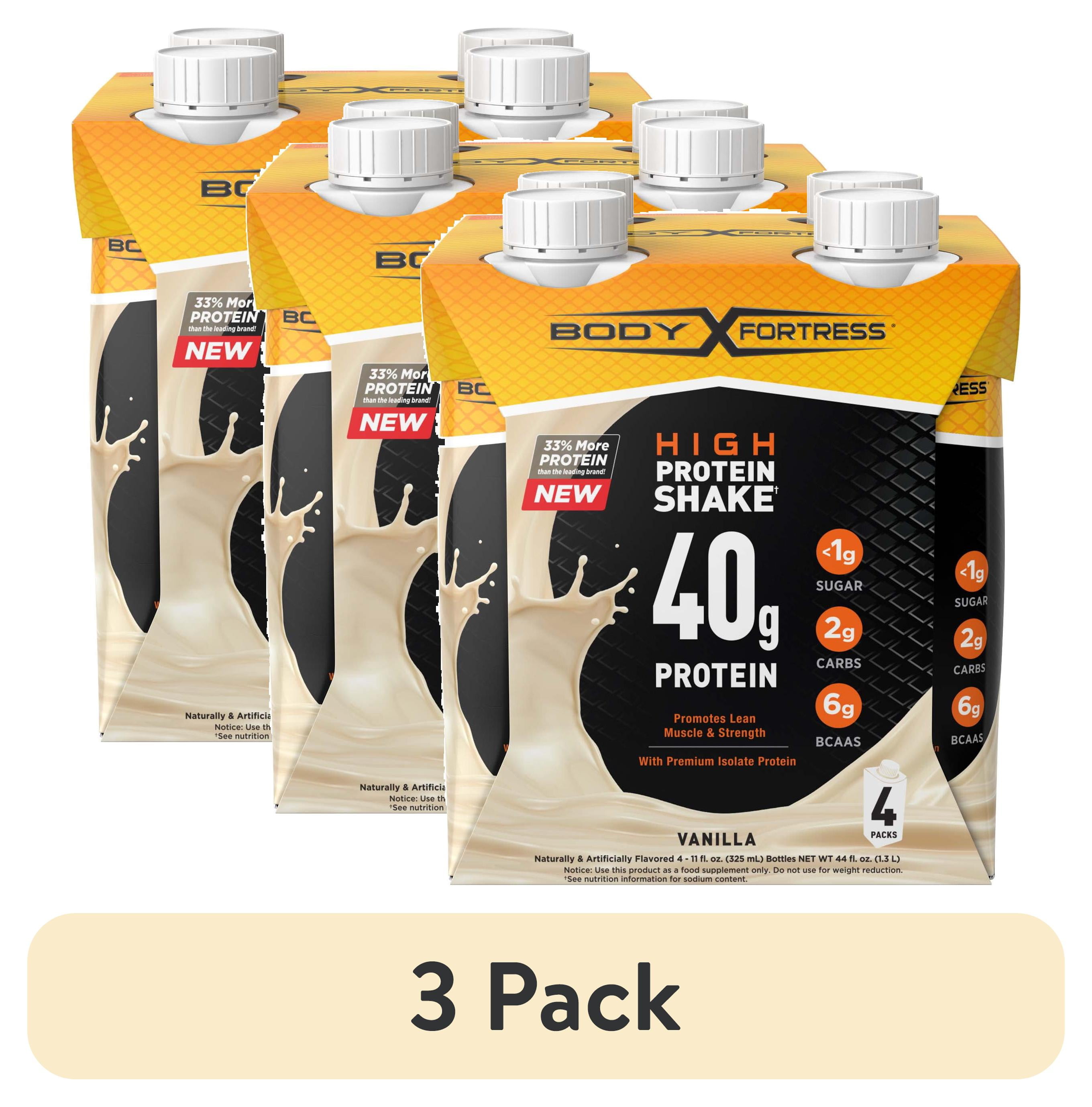 (3 pack) Body Fortress High Protein Shakes, 40g Protein, Vanilla, 4 ...