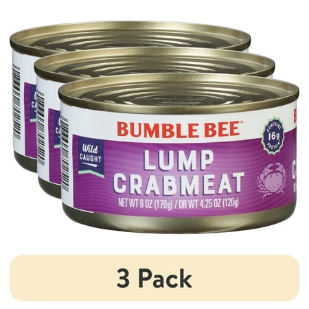 (3 pack) Bumble Bee Canned Lump Crabmeat, Wild Caught, 14g Protein per ...