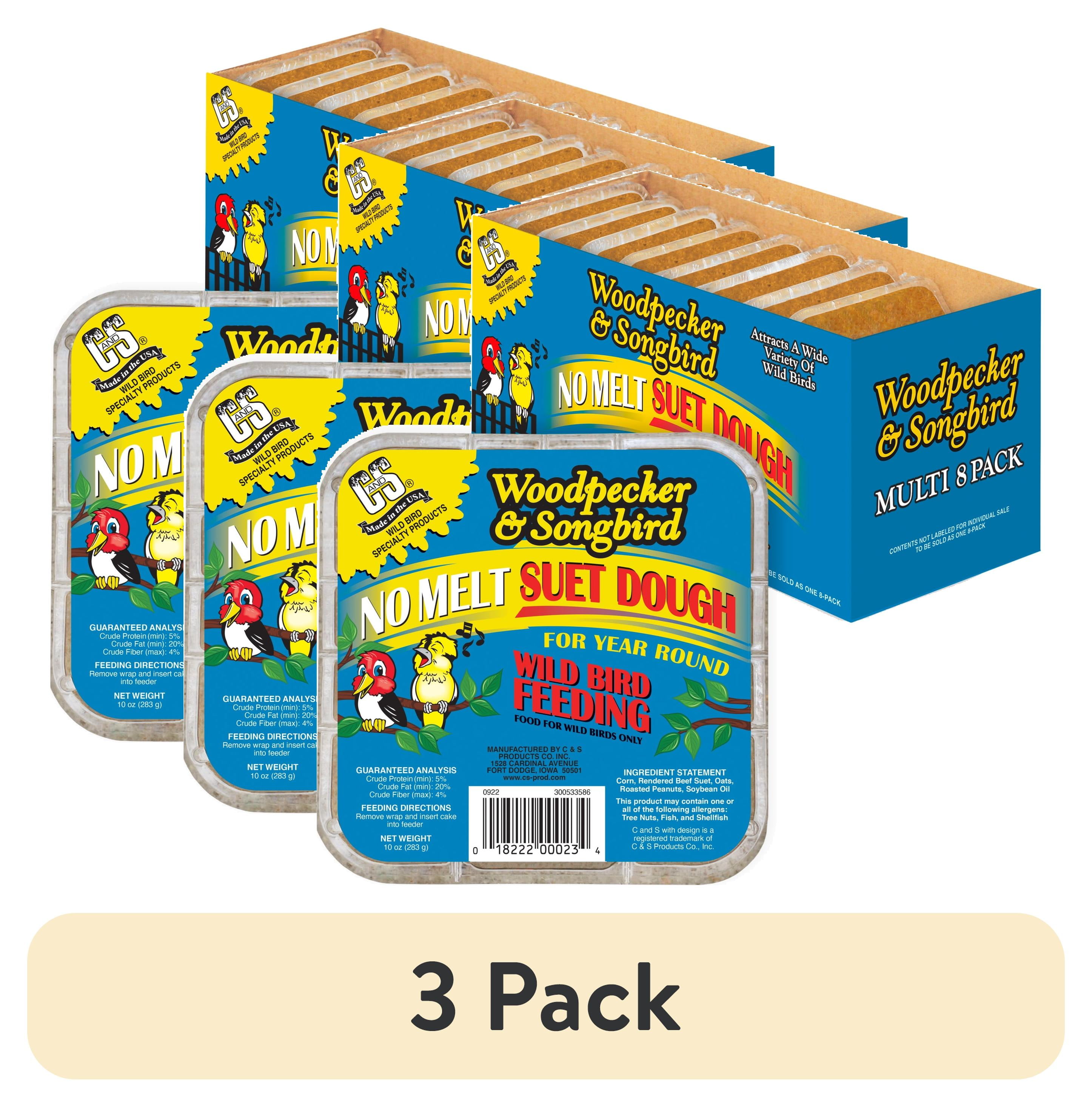 (3 pack) C&S Woodpecker & Songbird No Melt Suet Dough, for Wild Birds ...