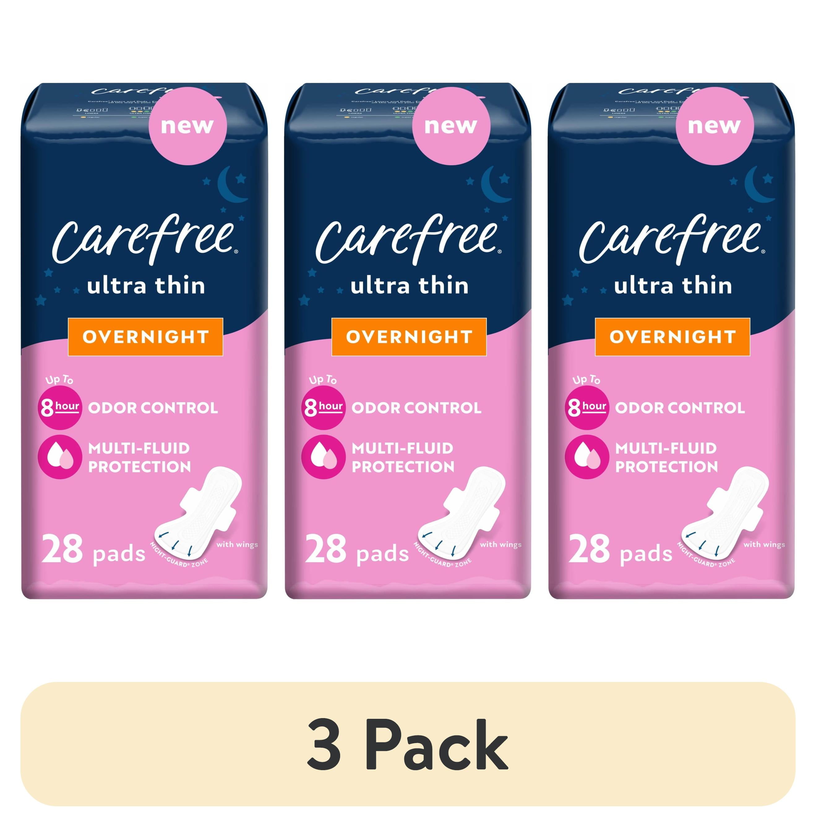 (3 pack) Carefree Ultra Thin Overnight Pads with Wings, 28 Count ...
