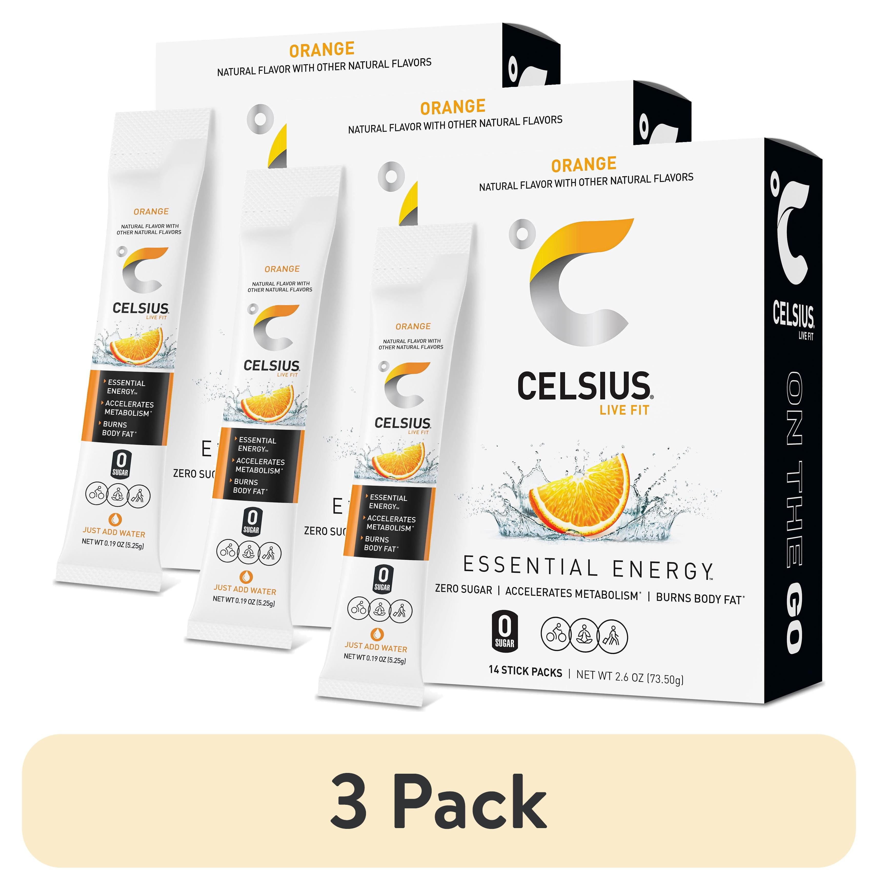 (3 pack) CELSIUS On The Go Energy Drink Mix, Orange (14 Stick Pack ...