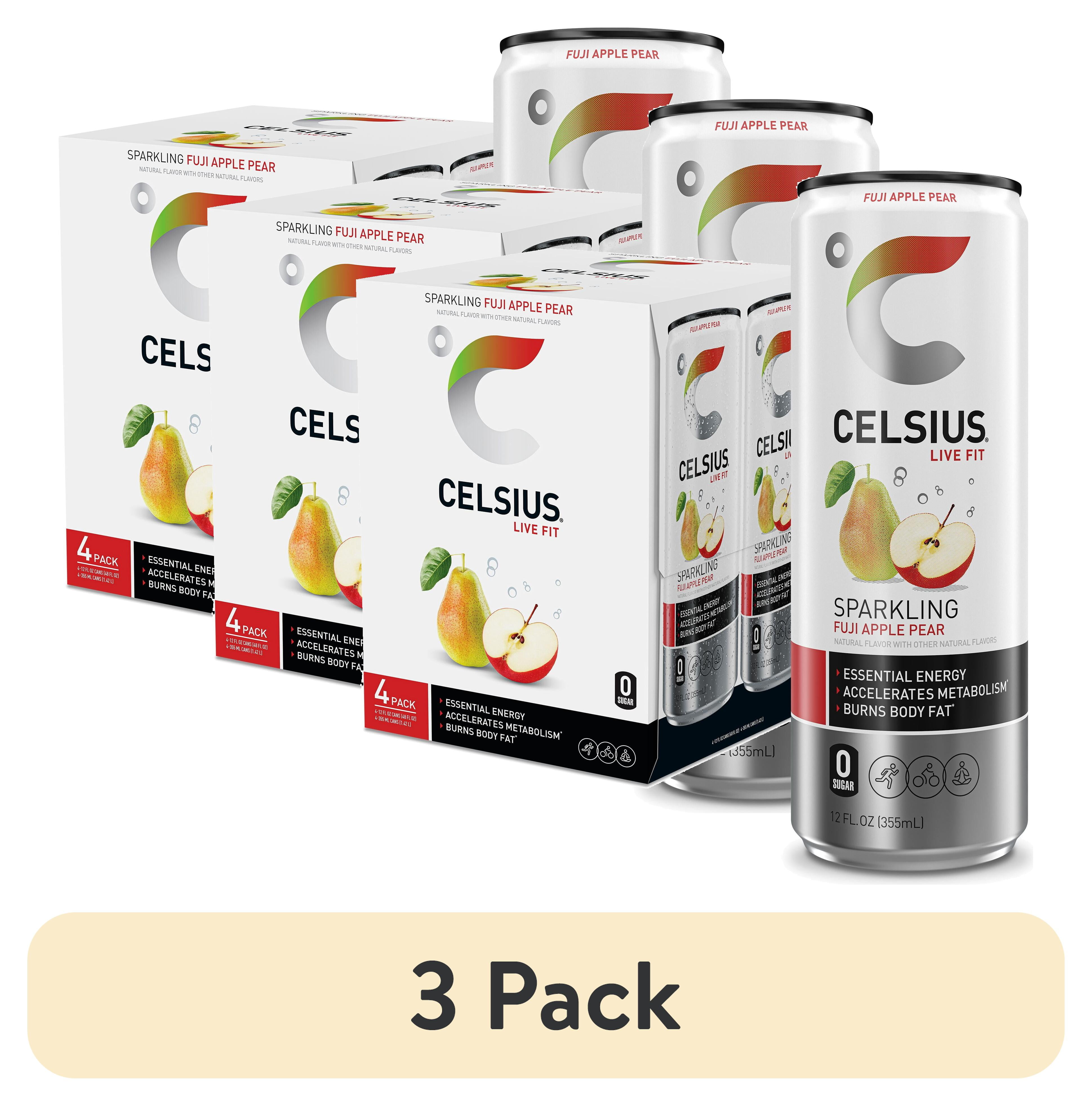 (3 pack) CELSIUS Sparkling Fuji Apple Pear, Functional Energy Drink 12 ...