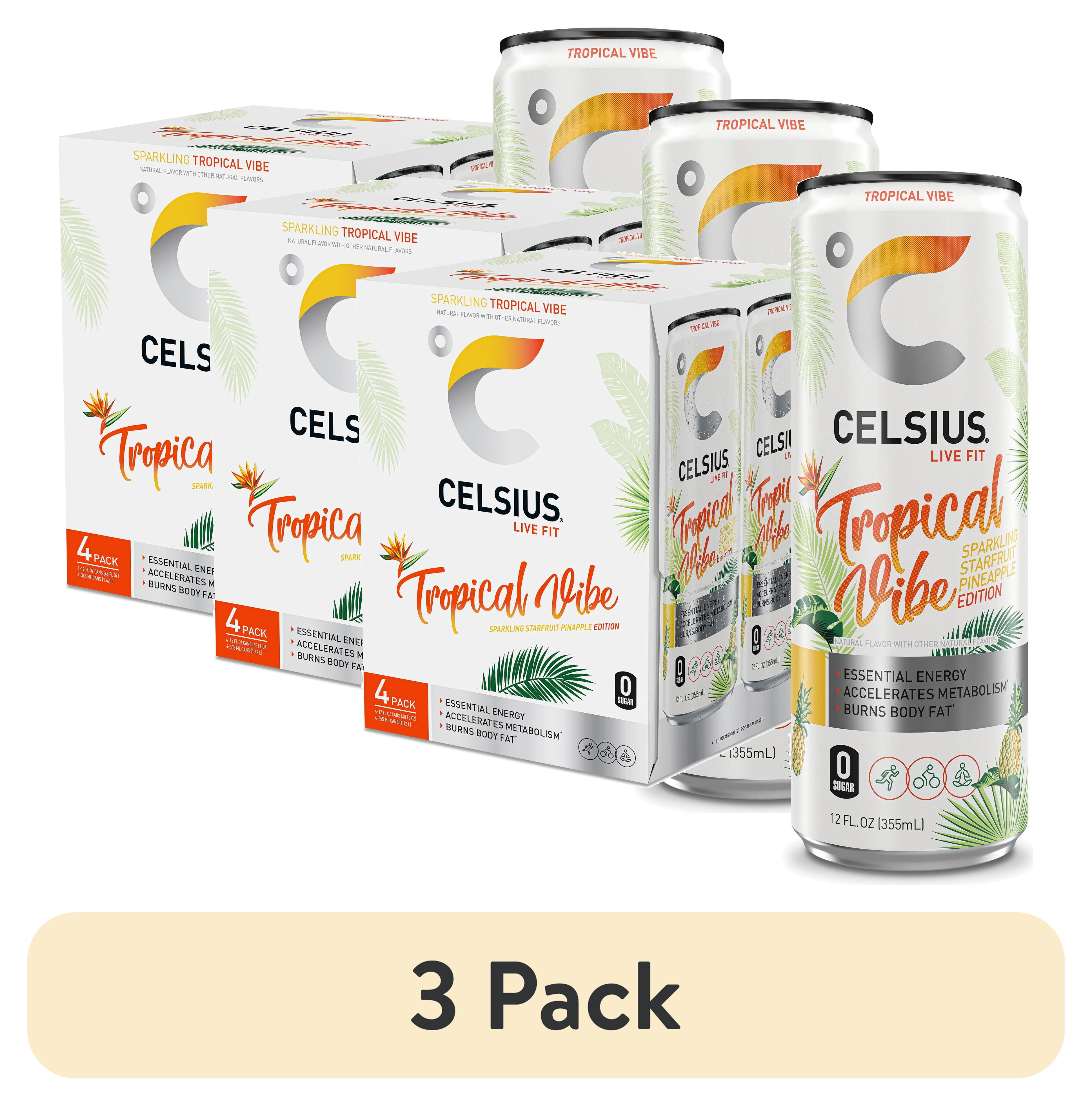 (3 pack) CELSIUS Sparkling Tropical Vibe, Functional Energy Drink 12 fl oz (Pack of 4) - Walmart.com