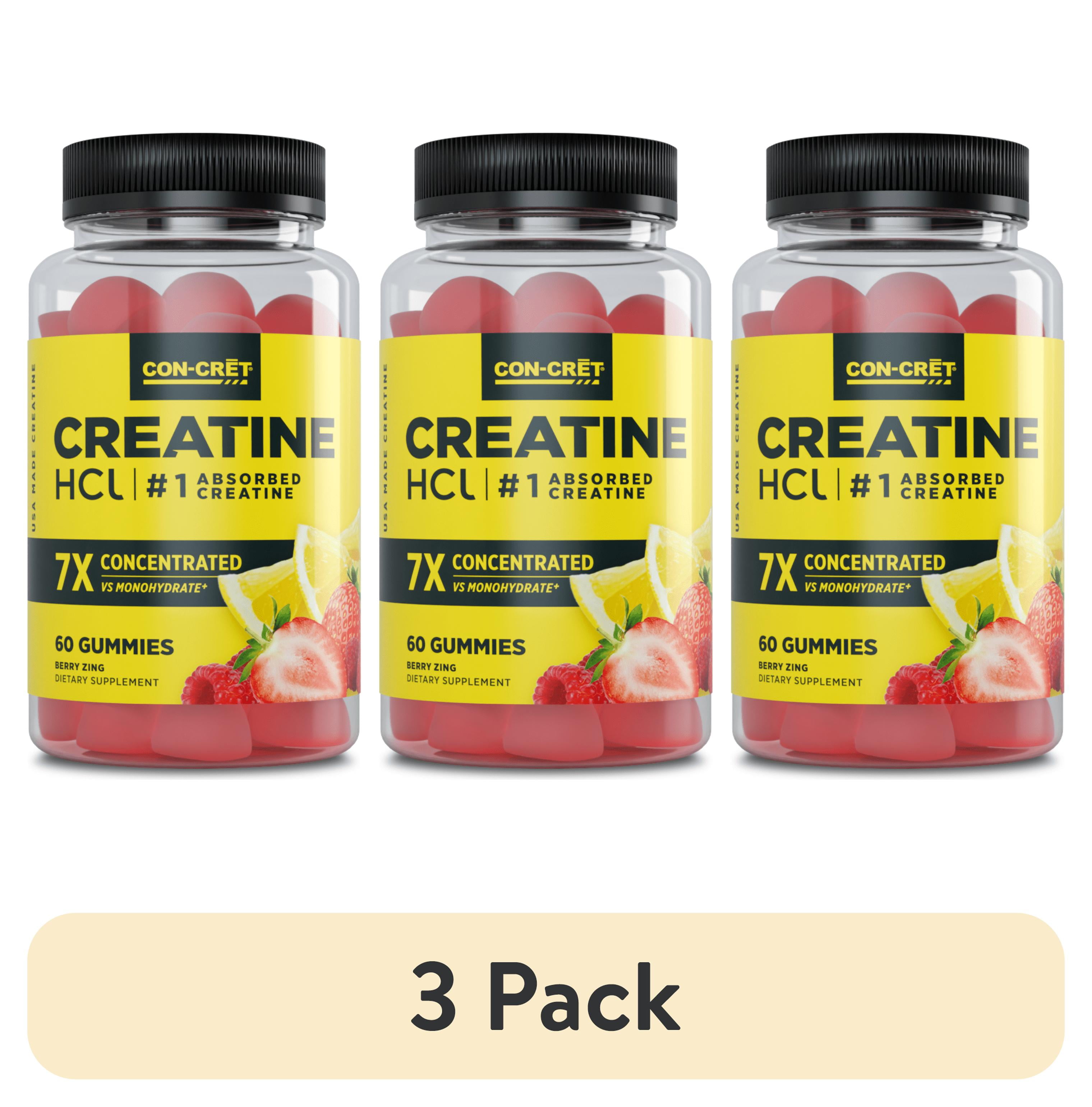 (3 pack) CON-CRET Creatine HCl Gummies, Sour Berry Zing Flavor ...