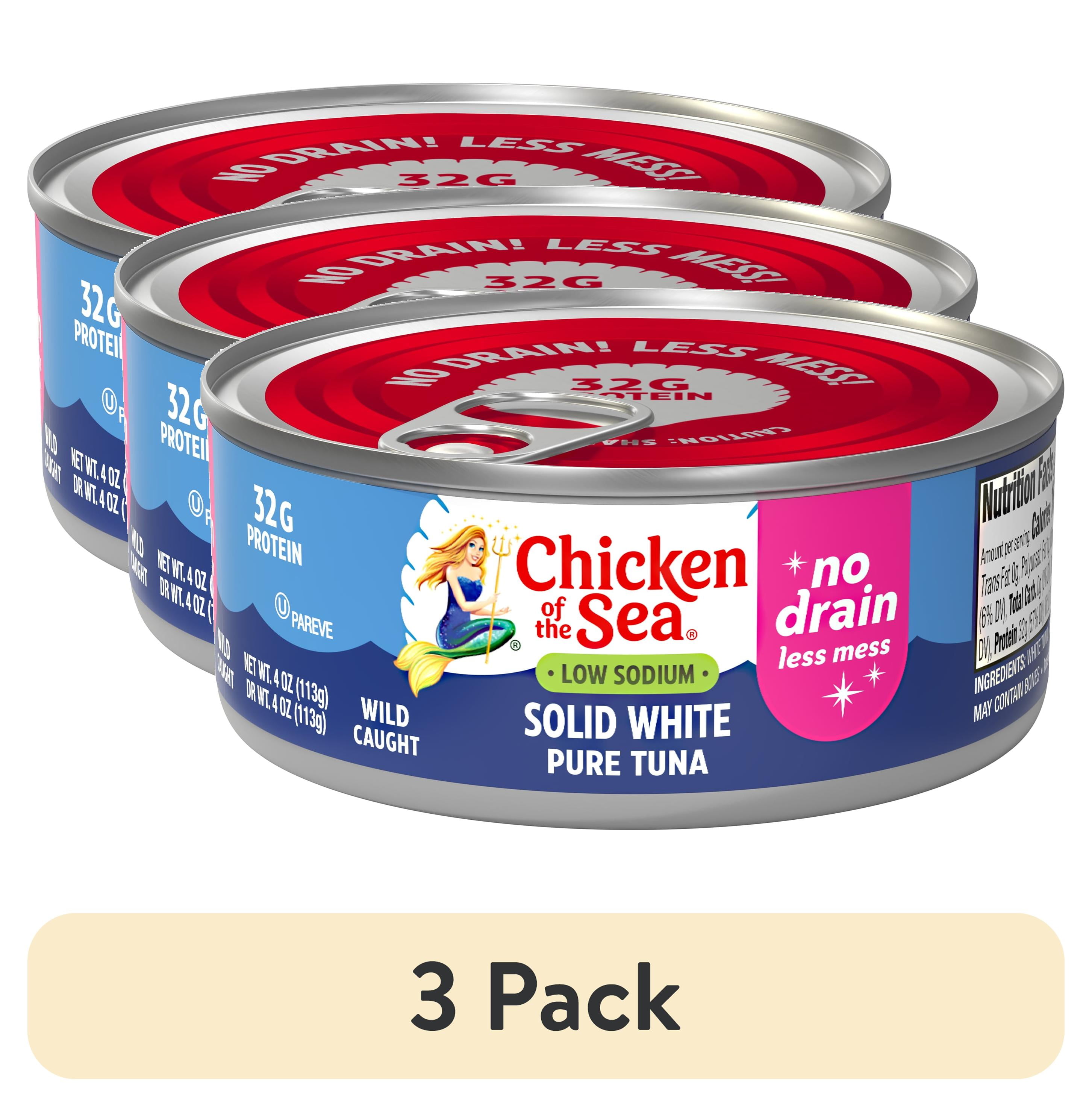 (3 pack) Chicken of the Sea Wild Caught Solid White Pure Tuna, No Drain ...