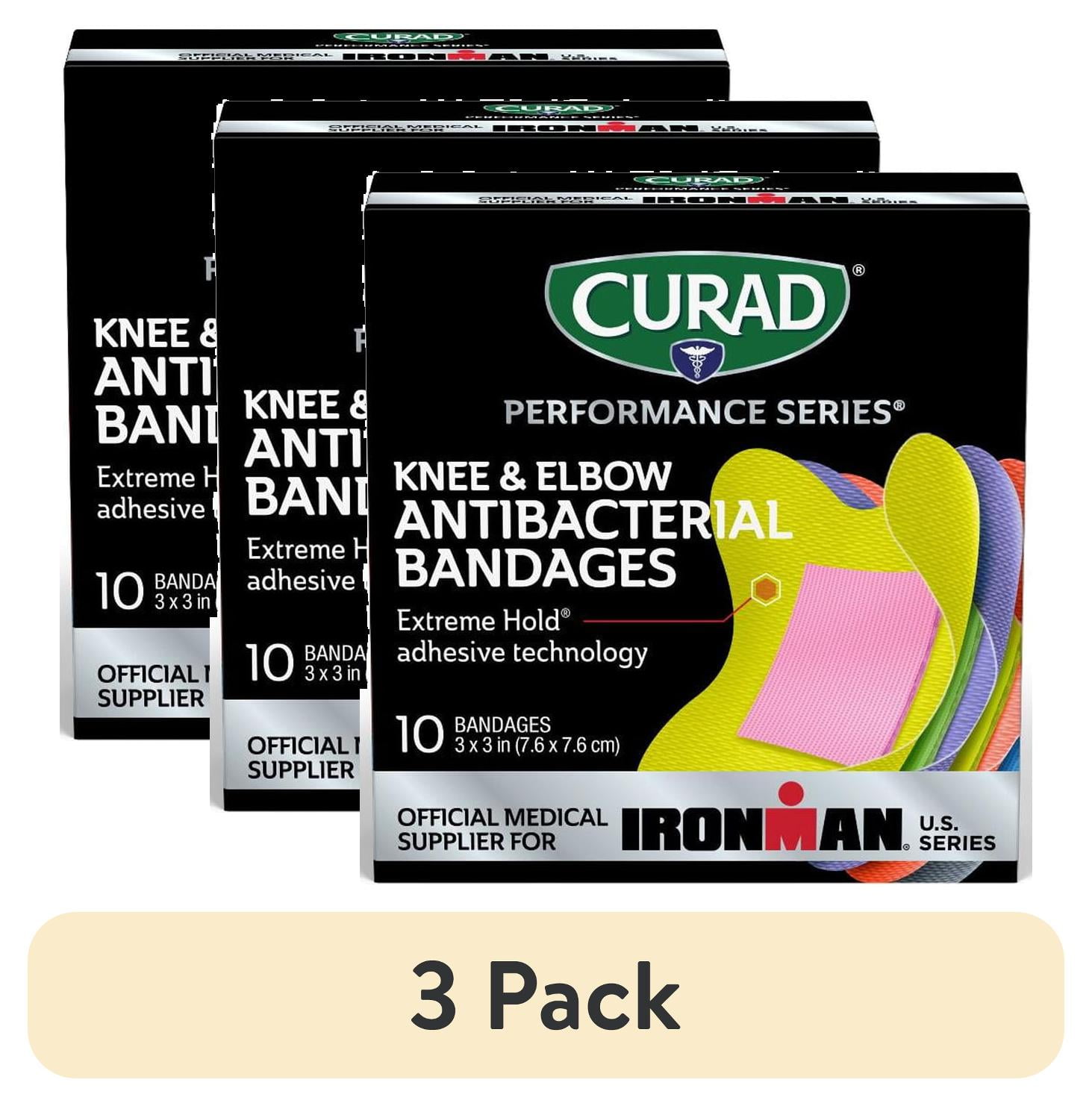 (3 pack) CURAD Performance Series IRONMAN Antibacterial Bandages, Elbow ...