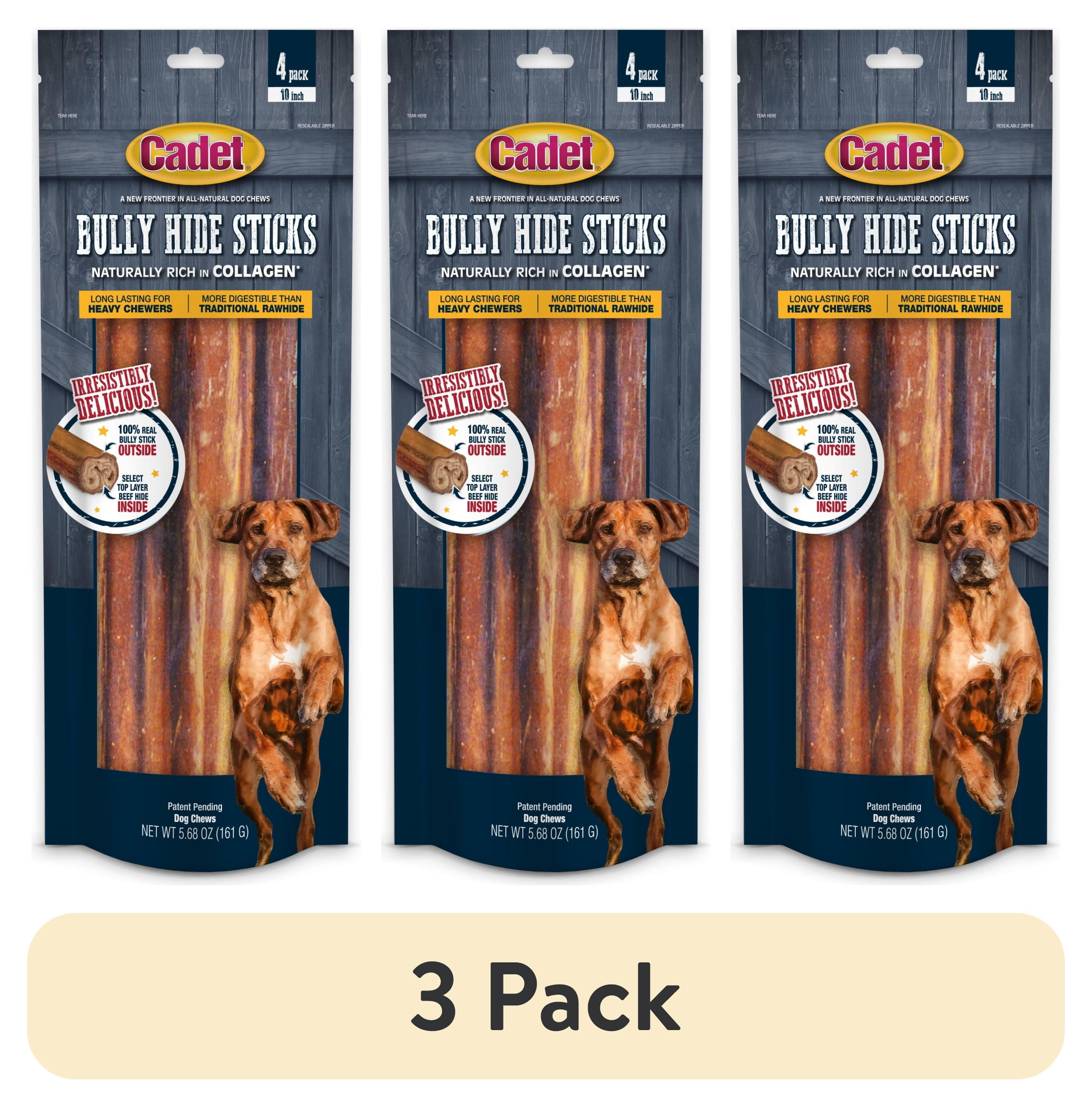 (3 pack) Cadet Bully Hide Sticks All-Natural Dog Chews Large Bully ...