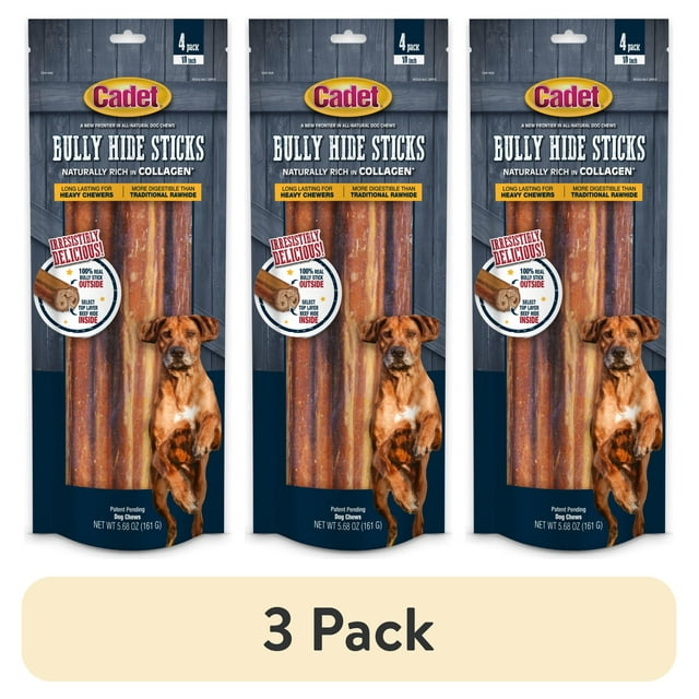 (3 pack) Cadet Bully Hide Sticks All-Natural Dog Chews Large Bully ...