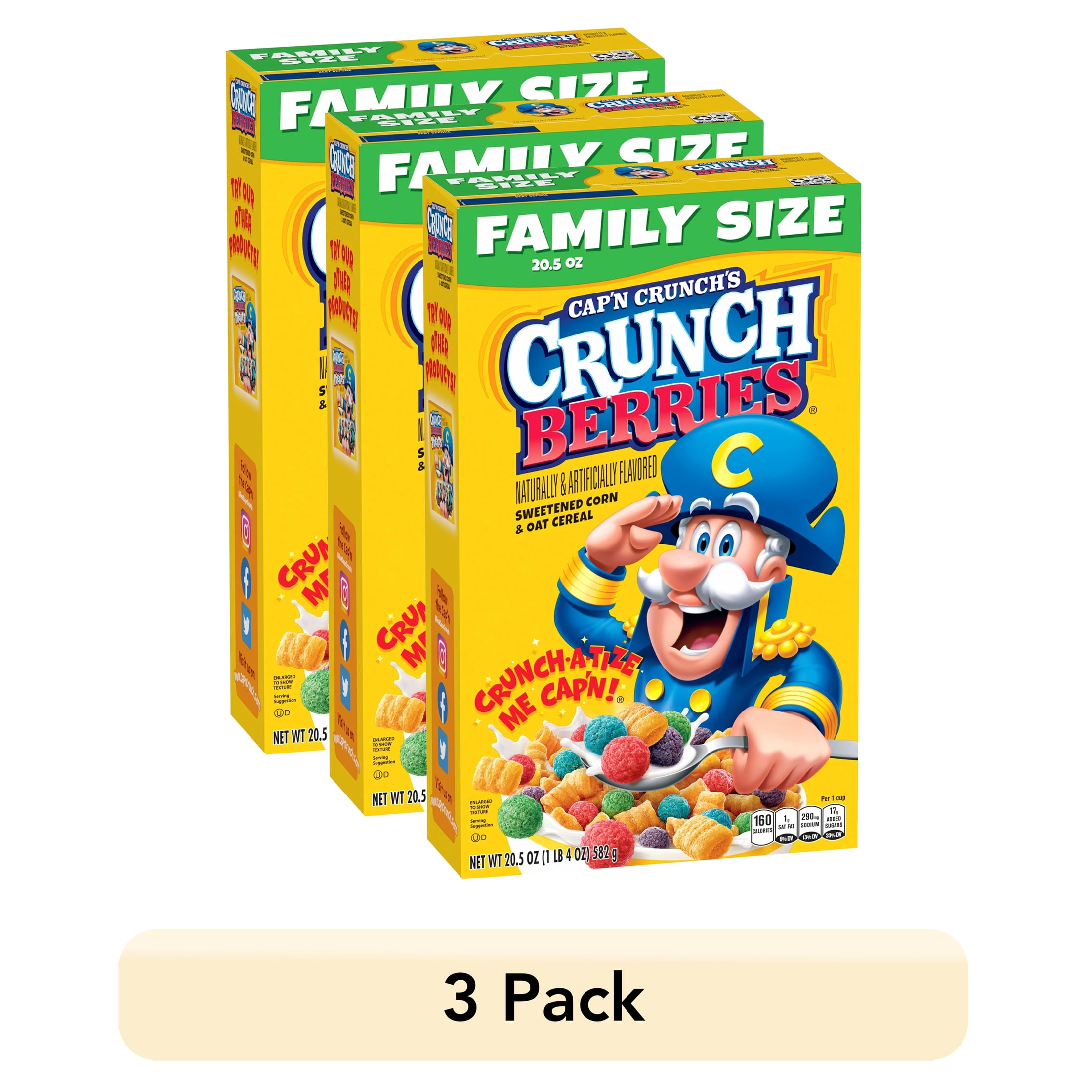 (3 pack) Cap'n Crunch Sweetened Corn & Oat Cereal Crunchy Berries ...