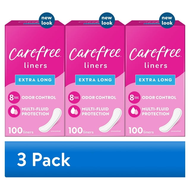 (3 pack) Carefree Regular Panty Liners, Extra Long, Unscented, 100 Count - Walmart.com