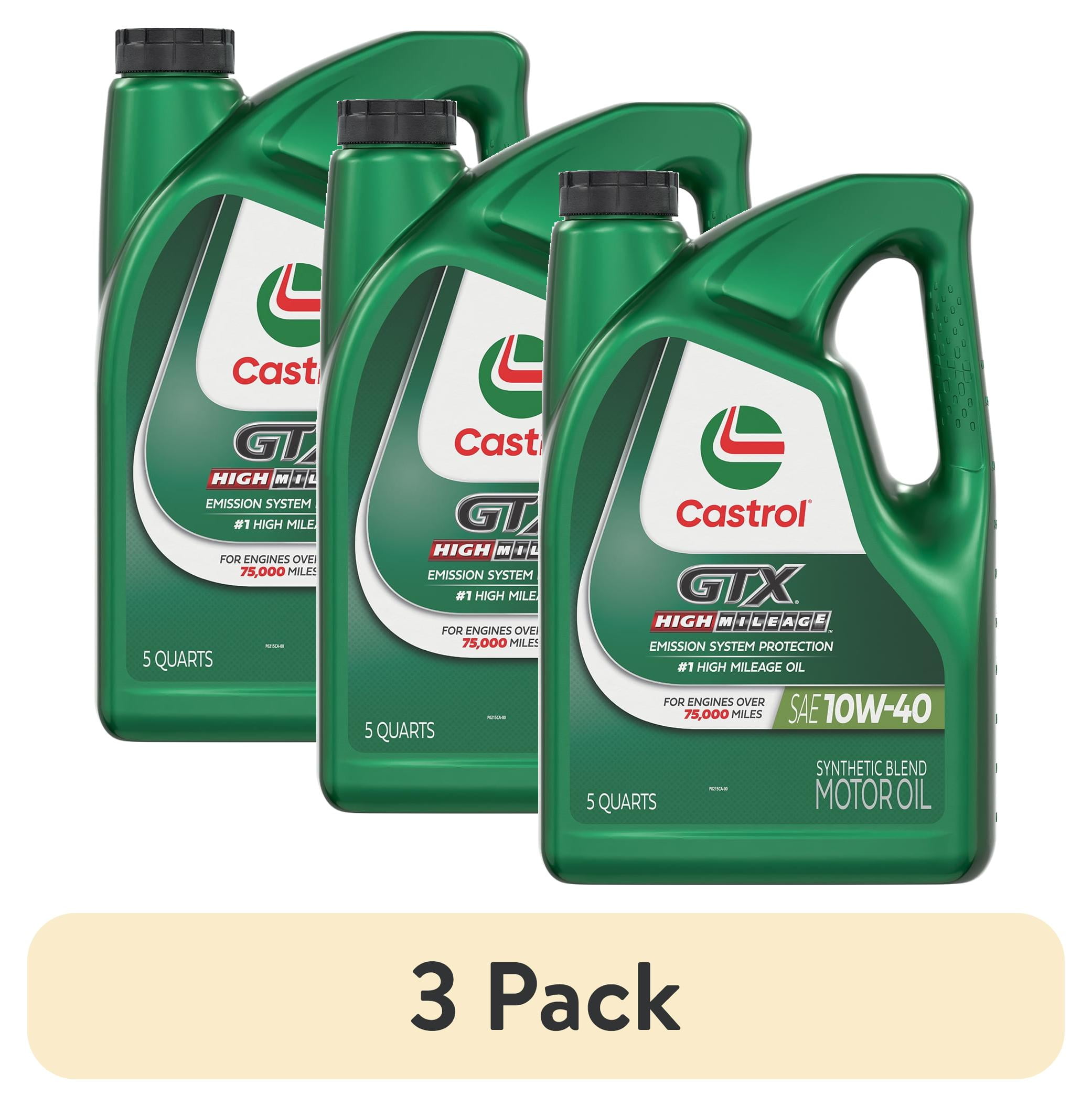 (3 pack) Castrol GTX High Mileage 10W-40 Synthetic Blend Motor Oil, 5 ...
