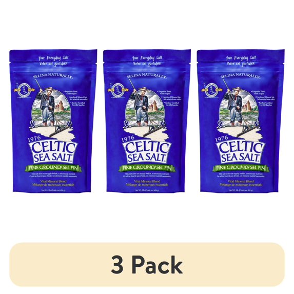 (3 pack) Celtic Sea Salt Fine Ground Sea Salt, Kosher Certified ...