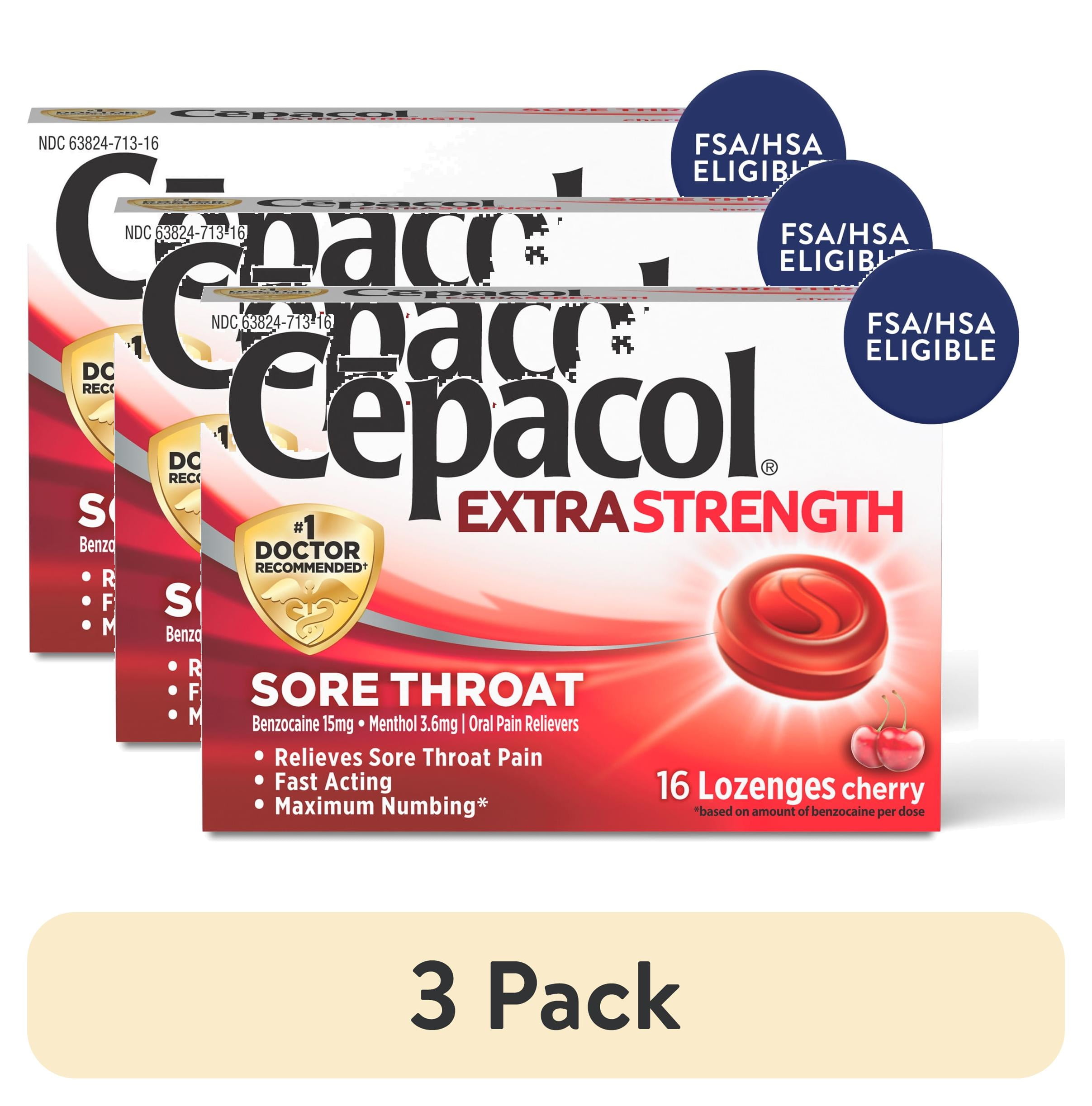 (3 pack) Cepacol Maximum Strength Throat Drop Lozenges, Cherry, 16 ...
