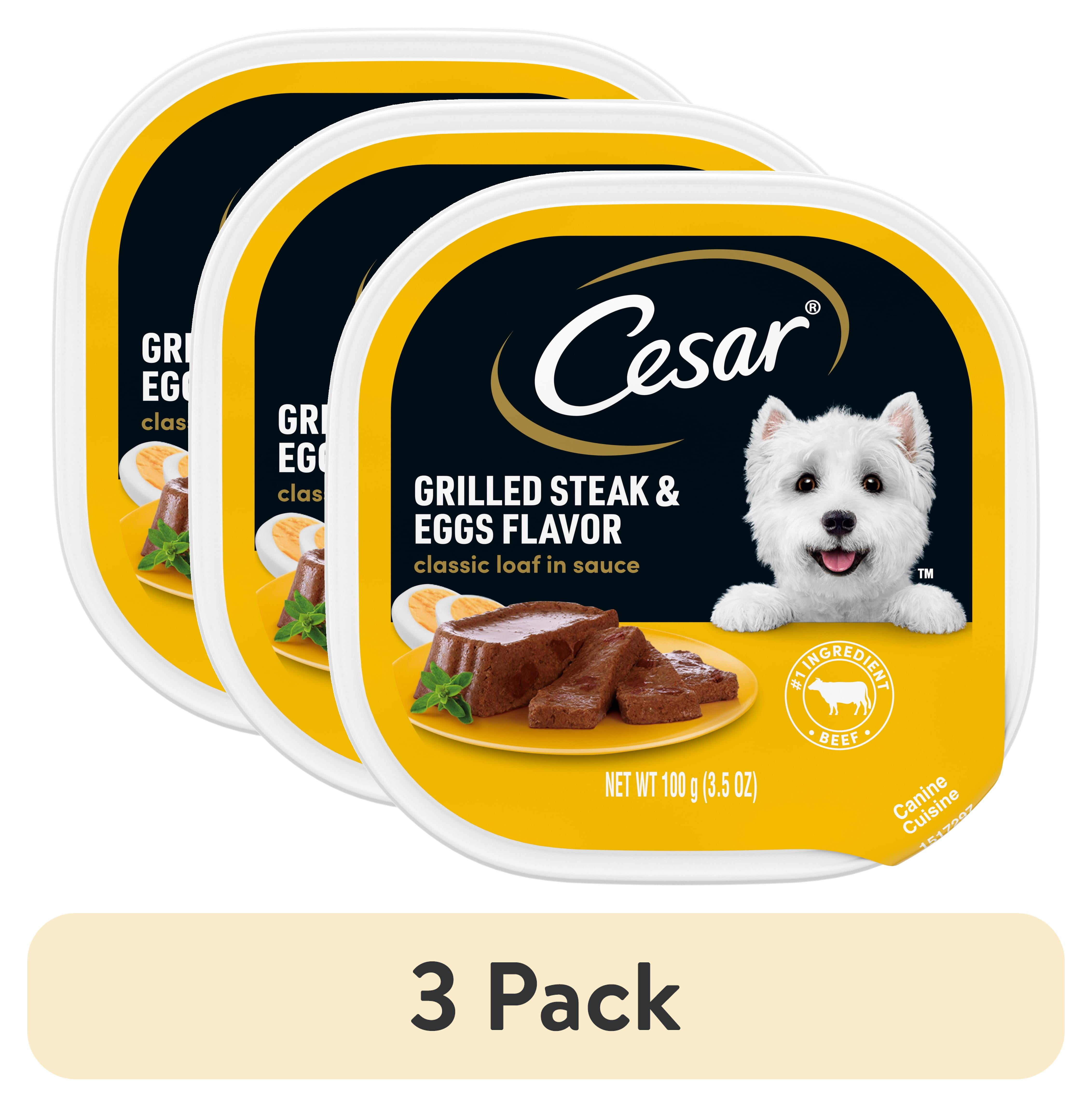 (3 pack) Cesar Classic Loaf In Sauce Grilled Steak & Eggs Dog Food, 3.5 ...