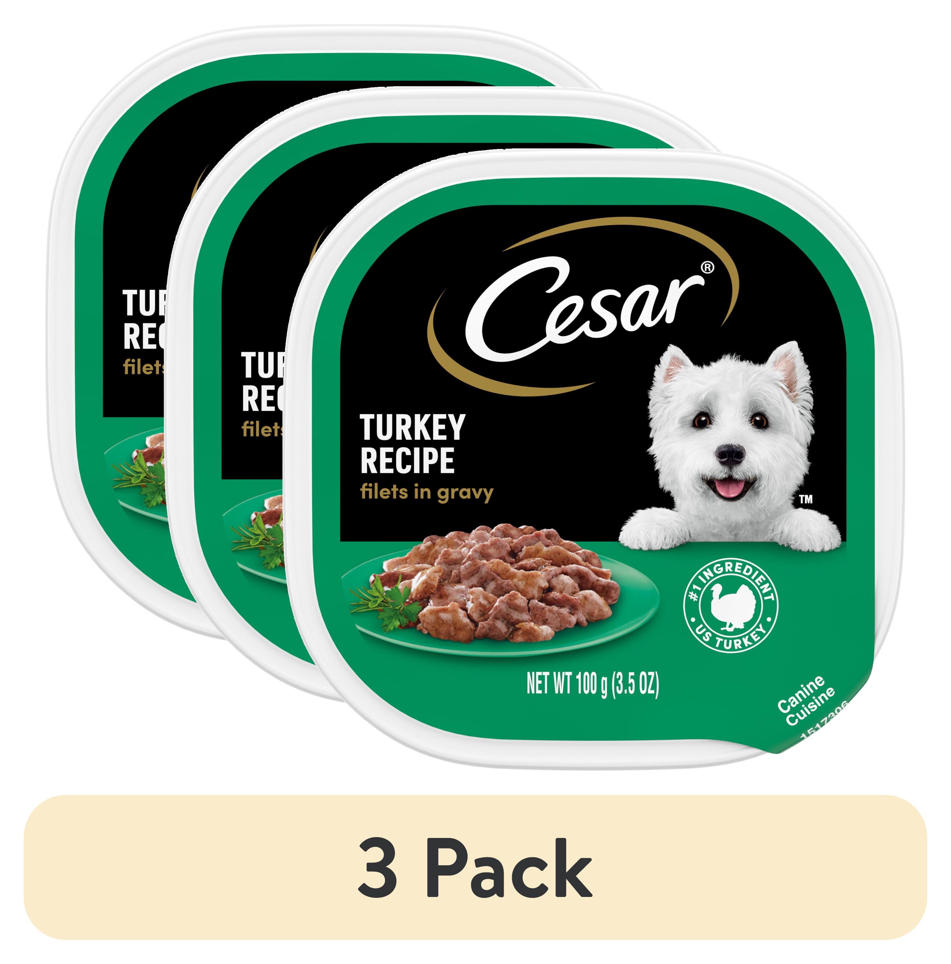 (3 pack) Cesar Filets In Gravy Turkey Recipe Wet Dog Food Adult, 3.5 Oz ...