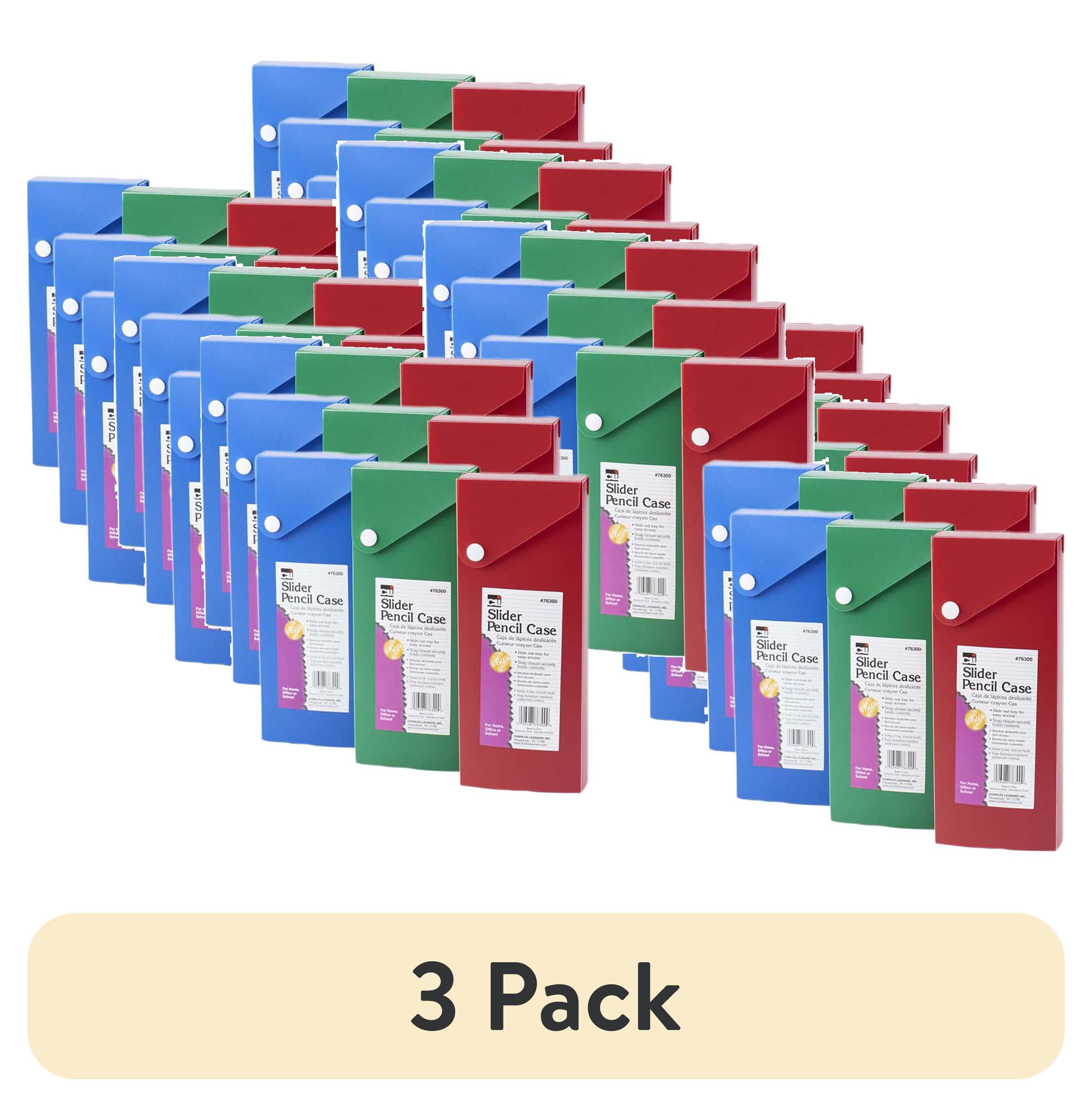 (3 pack) Charles Leonard Slider Pencil Case Box with Slide Out Tray and ...