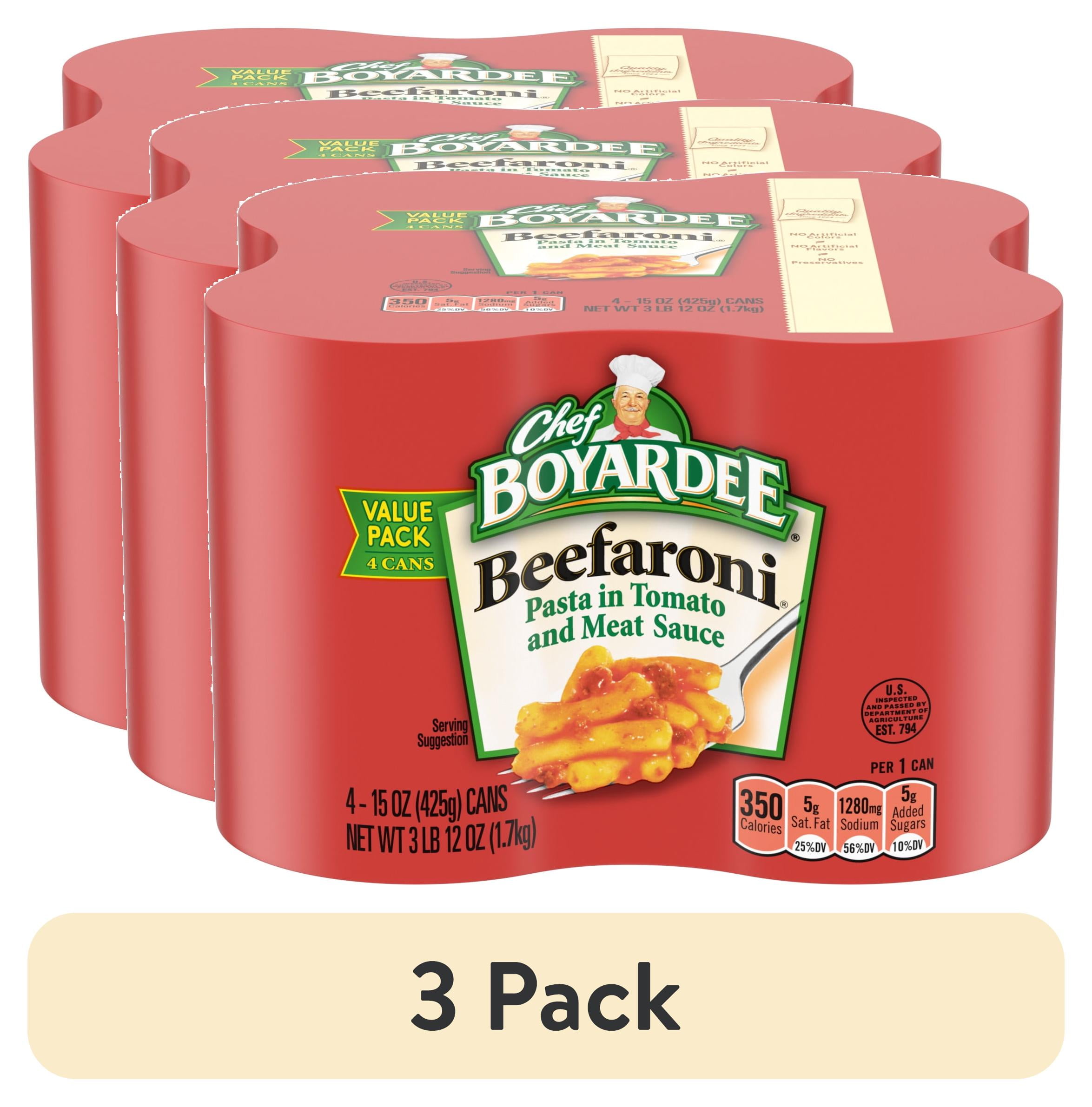 (3 pack) Chef Boyardee Beefaroni in Tomato and Meat Sauce, Ready-to-Eat Meal, 15 oz. Can (Pack ...