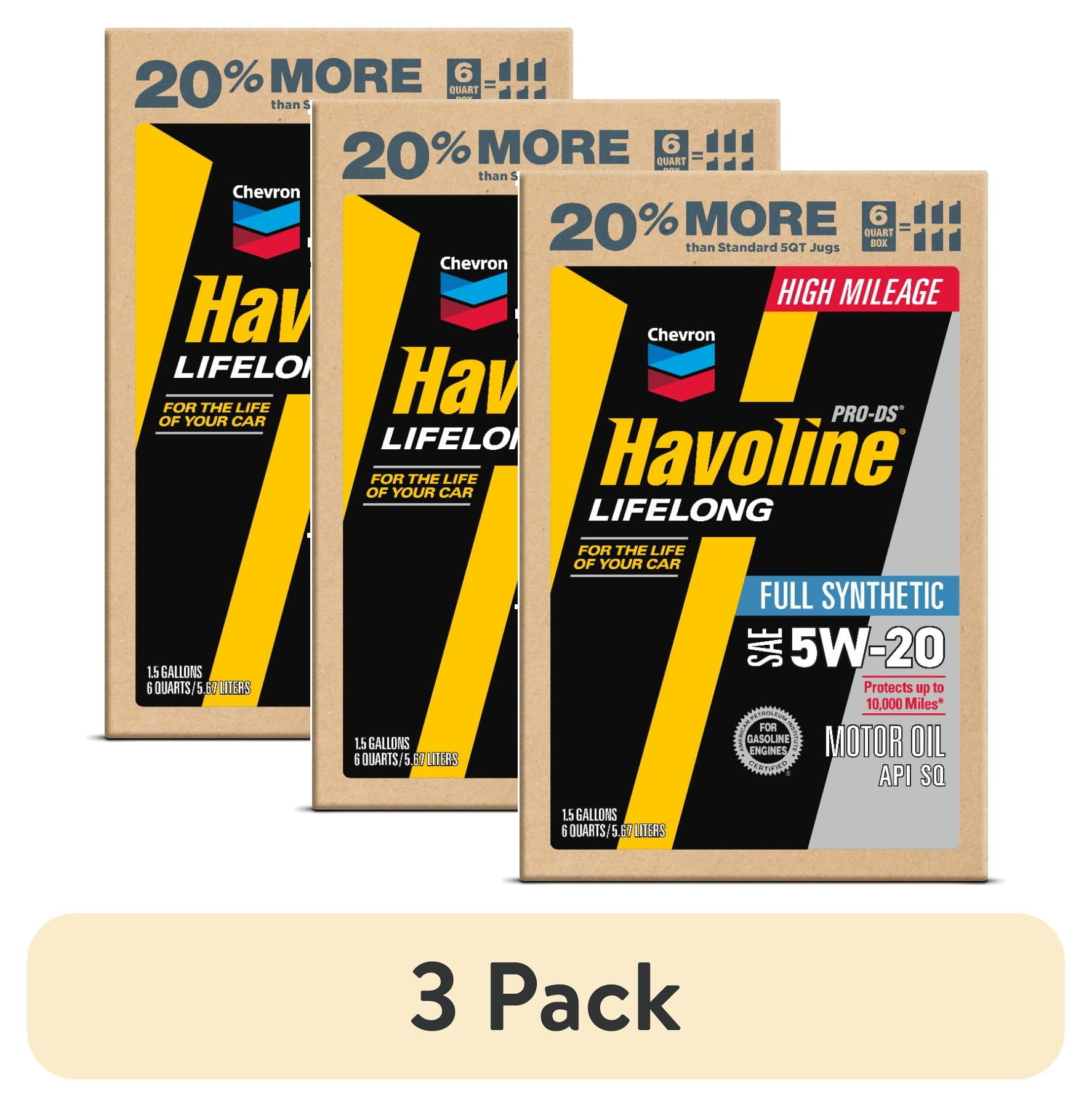 (3 pack) Chevron Havoline Lifelong 5W-20 Full Synthetic Motor Oil, 6 ...