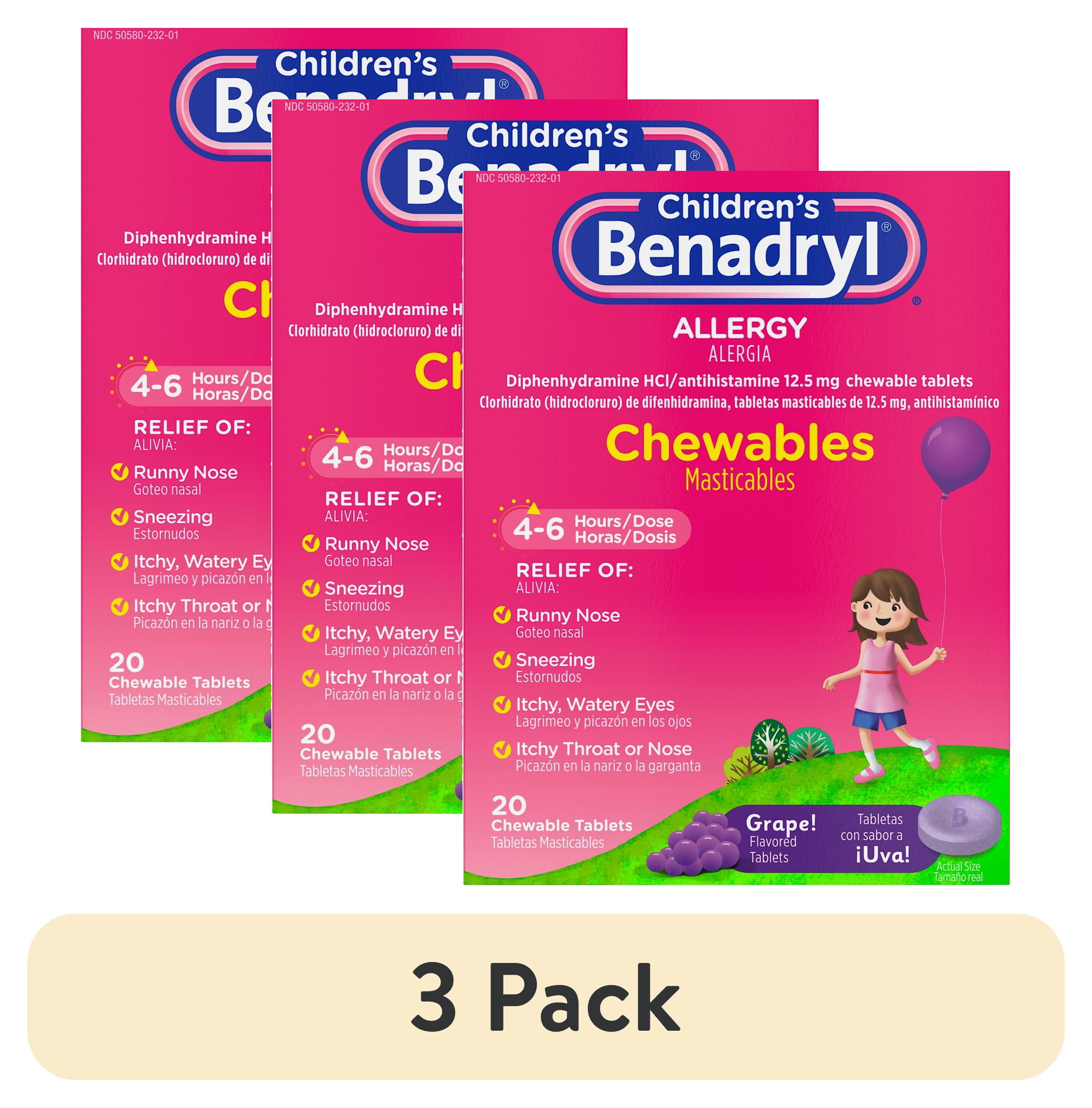 (3 pack) Children's Benadryl Allergy Relief Chewable Tablets, Grape, 20 ...