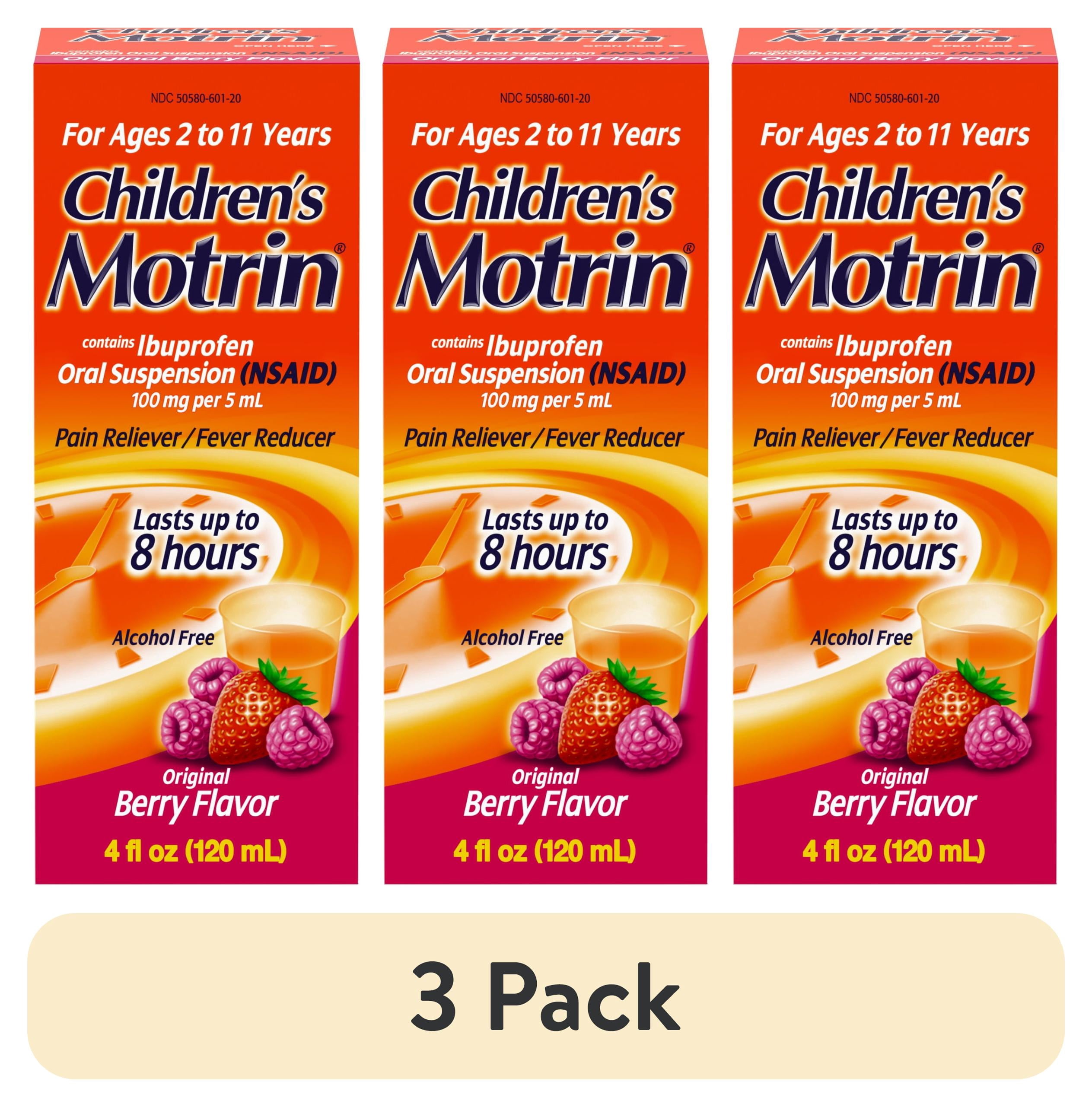 (3 pack) Children's Motrin Ibuprofen Kids Medicine, Berry Flavored, 4 ...