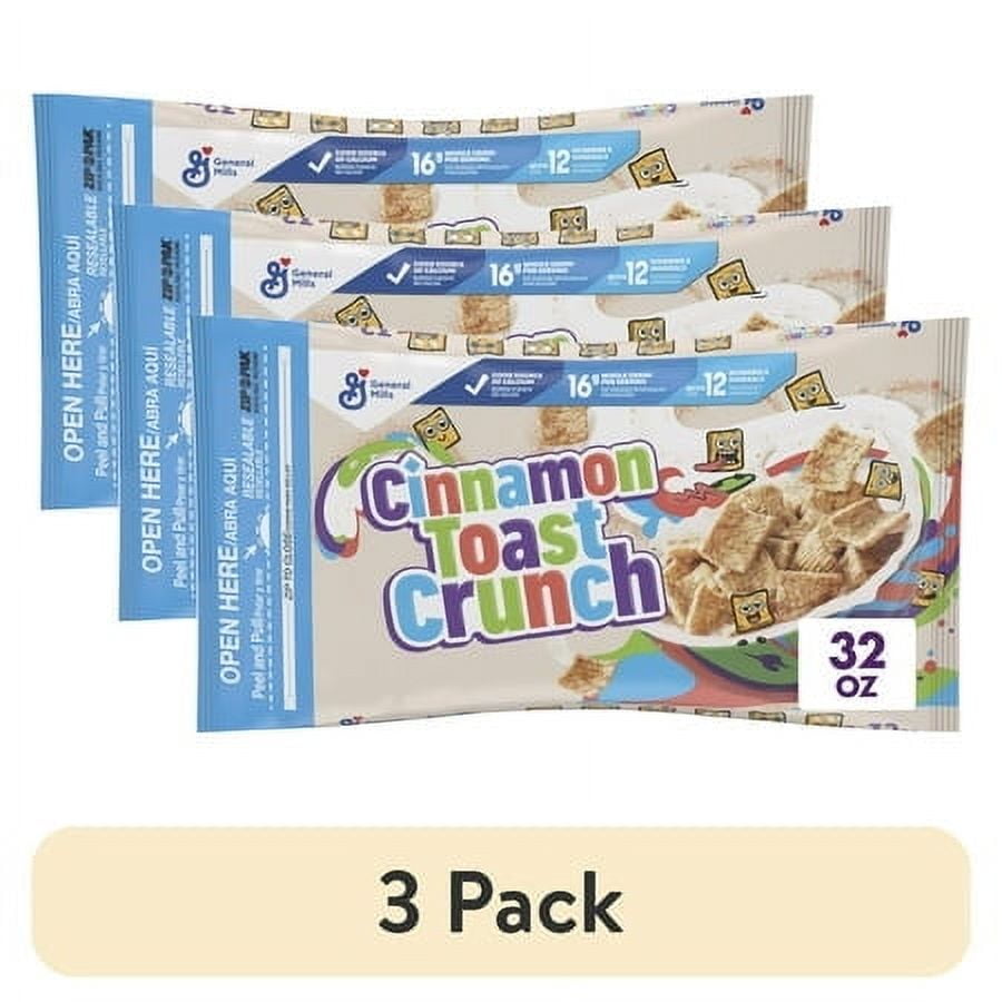 (3 pack) Cinnamon Toast Crunch Breakfast Cereal, Crispy Cinnamon Cereal ...