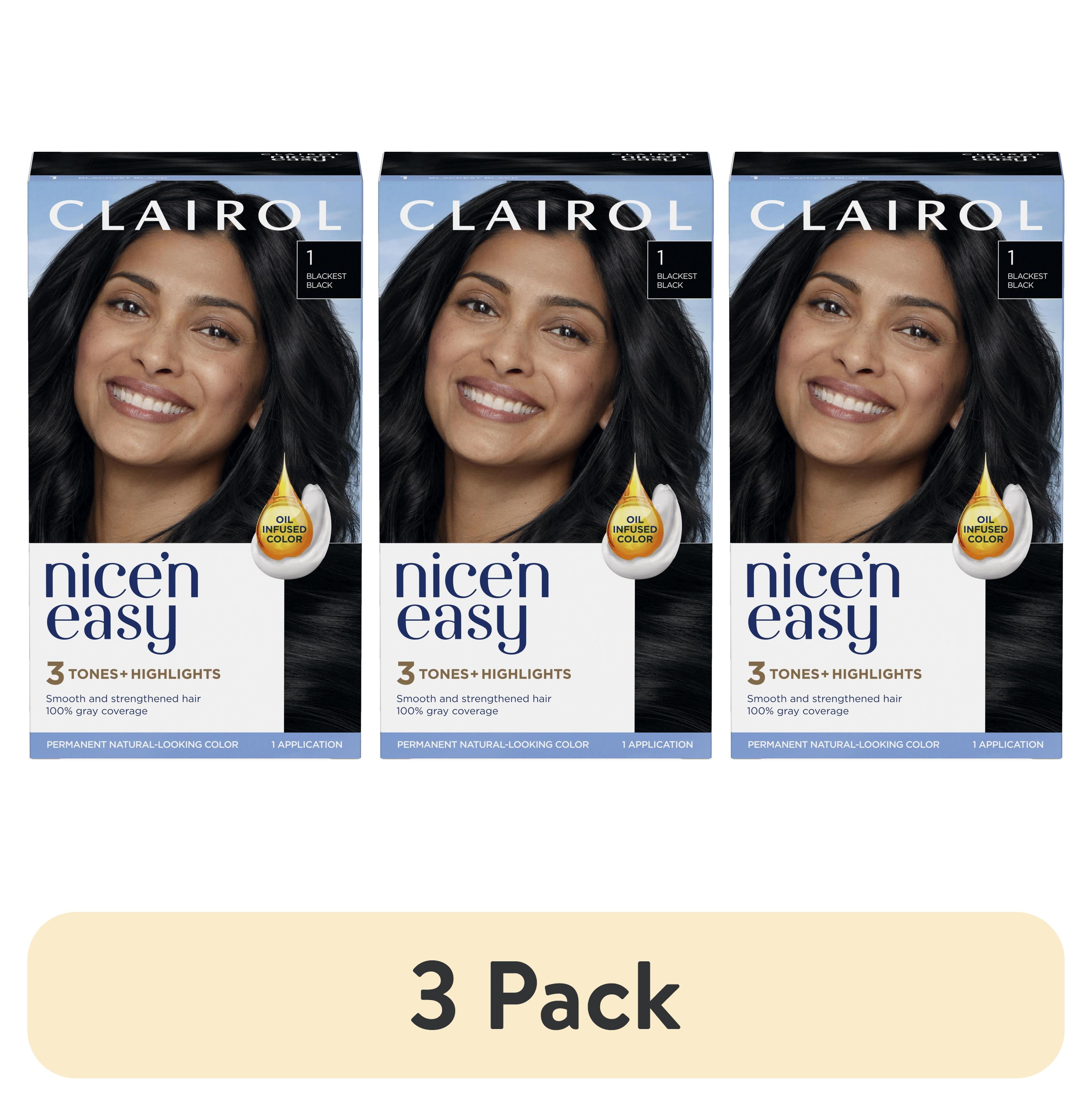 (3 pack) Clairol Nice'n Easy Permanent Hair Color Cream, 1 Blackest ...