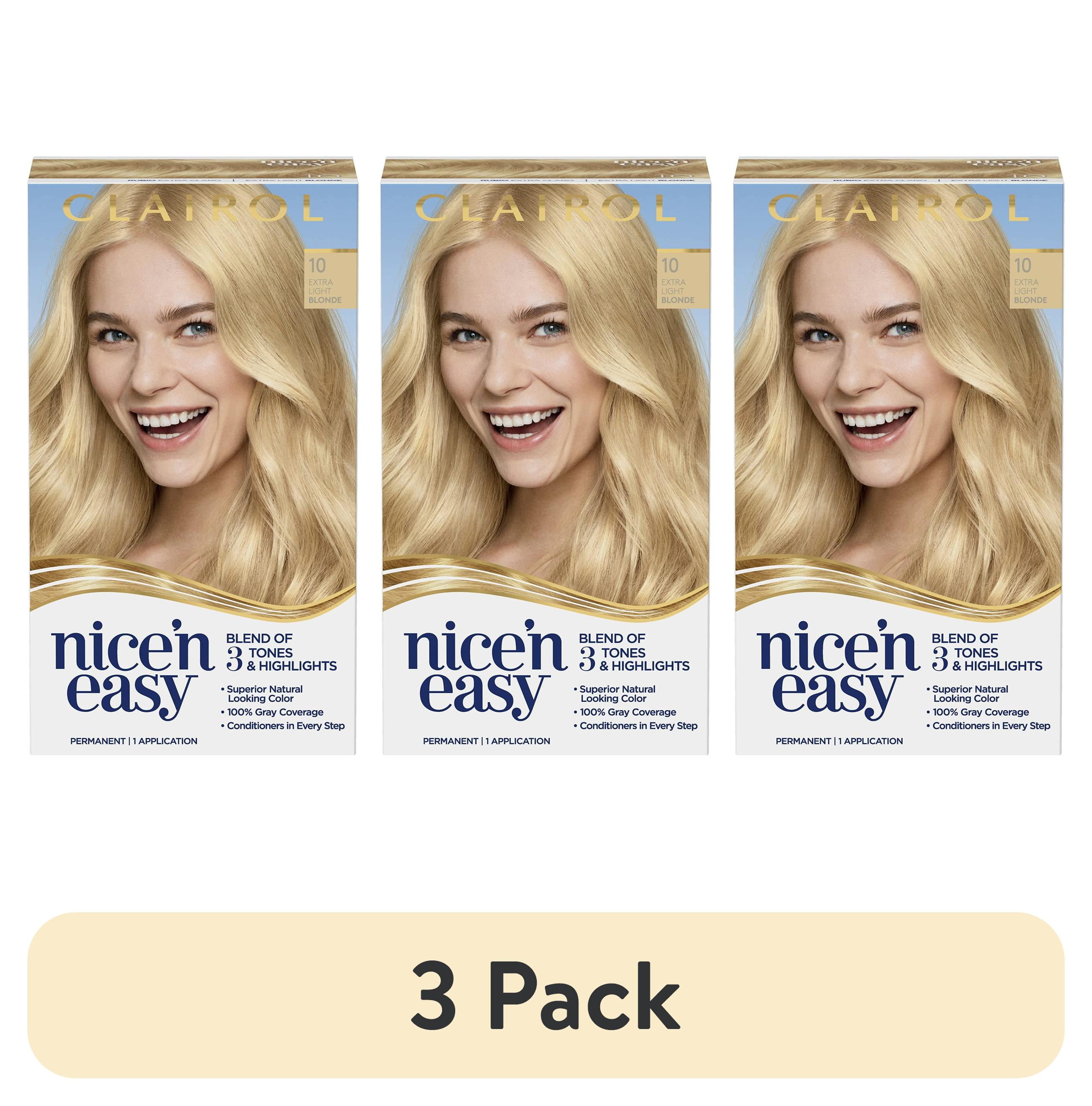 (3 pack) Clairol Nice'n Easy Permanent Hair Color Cream, 10 Extra Light ...