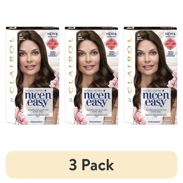 (3 pack) Clairol Nice'n Easy Permanent Hair Color Cream, 4 Dark Brown ...
