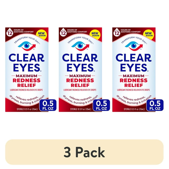 (3 pack) Clear Eyes Maximum Red Eye Relief Lubricant Eye Drops, Daily ...