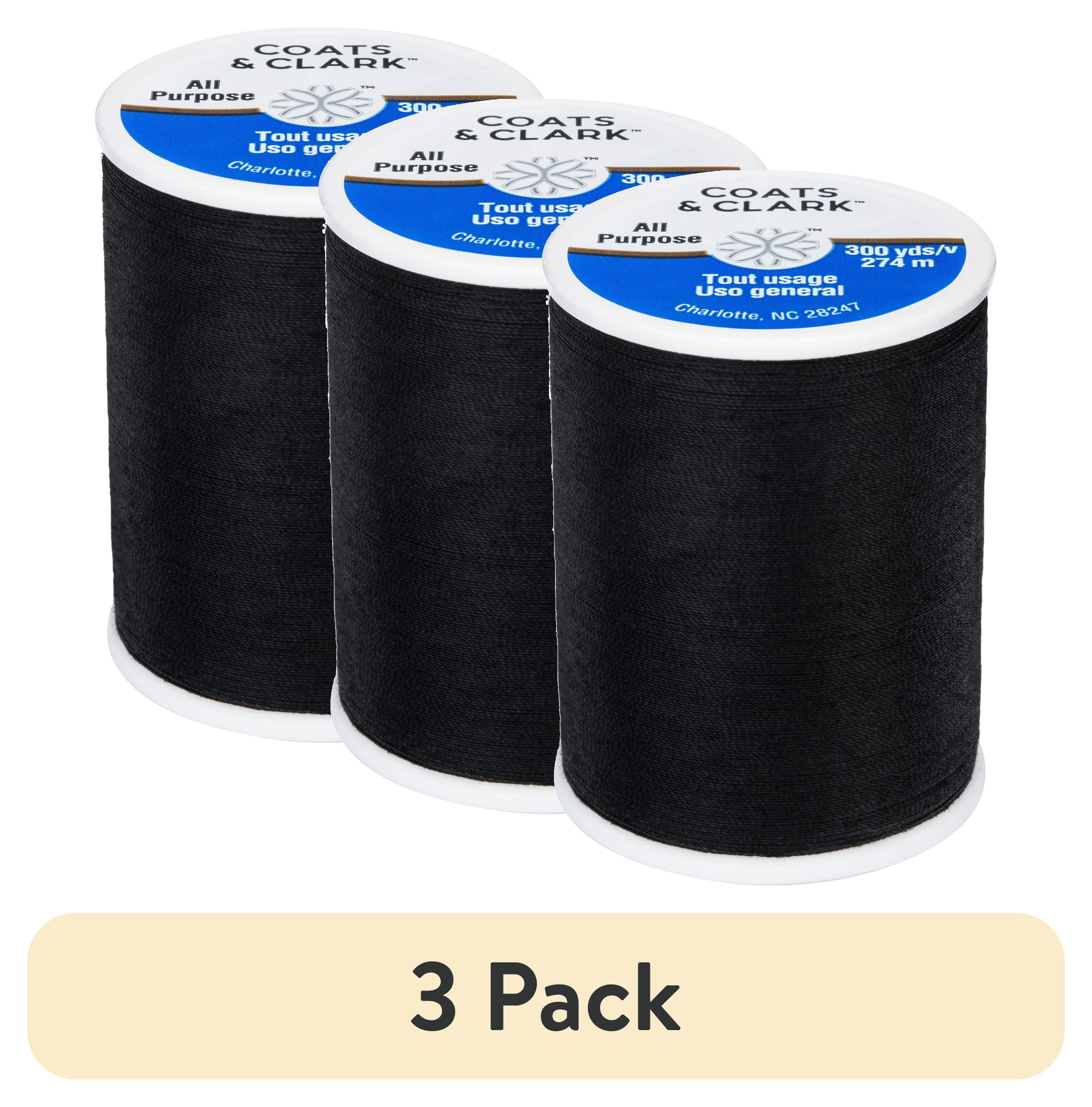 (3 pack) Coats & Clark All Purpose Black Polyester Thread, 300 Yards ...