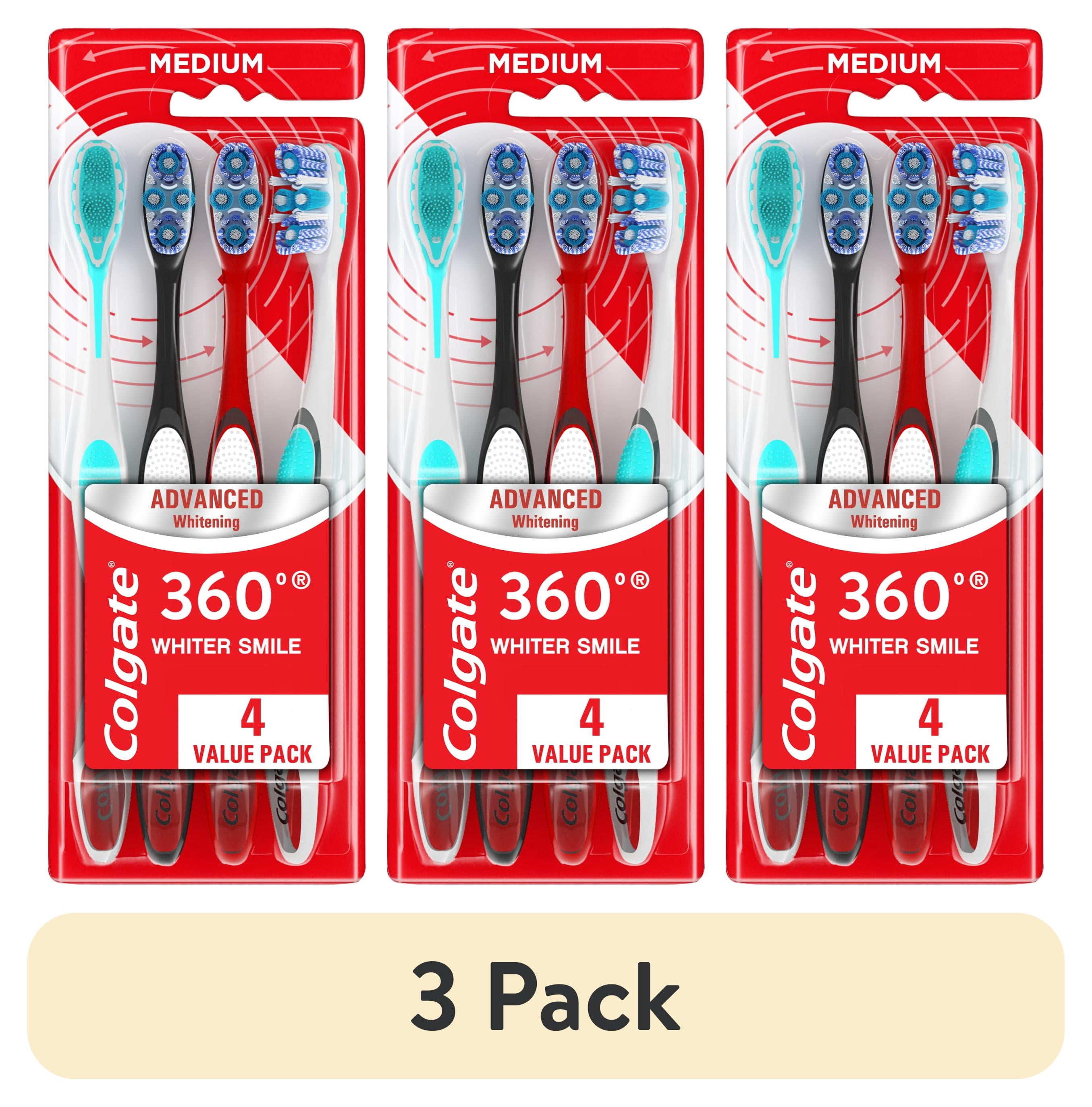 Colgate 360 Advanced Whitening Medium Toothbrush Pack, 4 Count ...