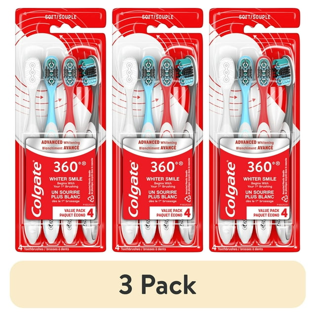 (3 pack) Colgate 360 Advanced Optic White Adult Manual Toothbrush, Soft ...