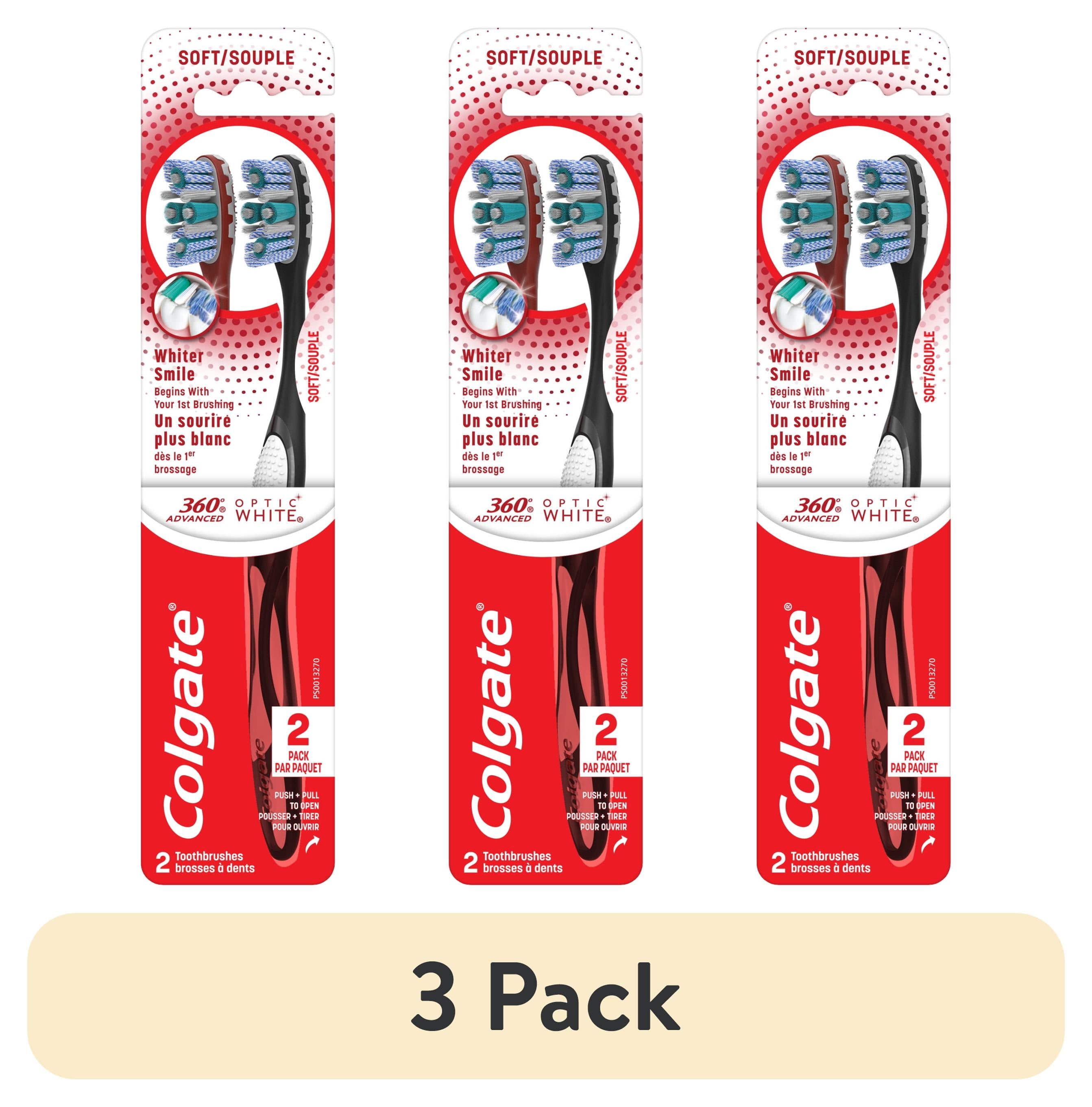 (3 pack) Colgate 360 Optic White Advanced Adult Manual Whitening Toothbrush, Soft, 2 Pack ...