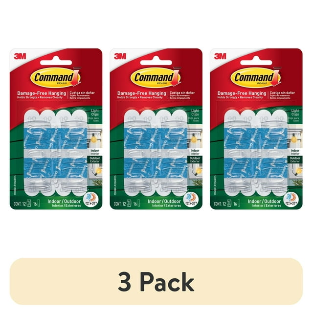 (3 pack) Command Indoor Outdoor Light Clips, Clear, Hang Lights, 12 ...