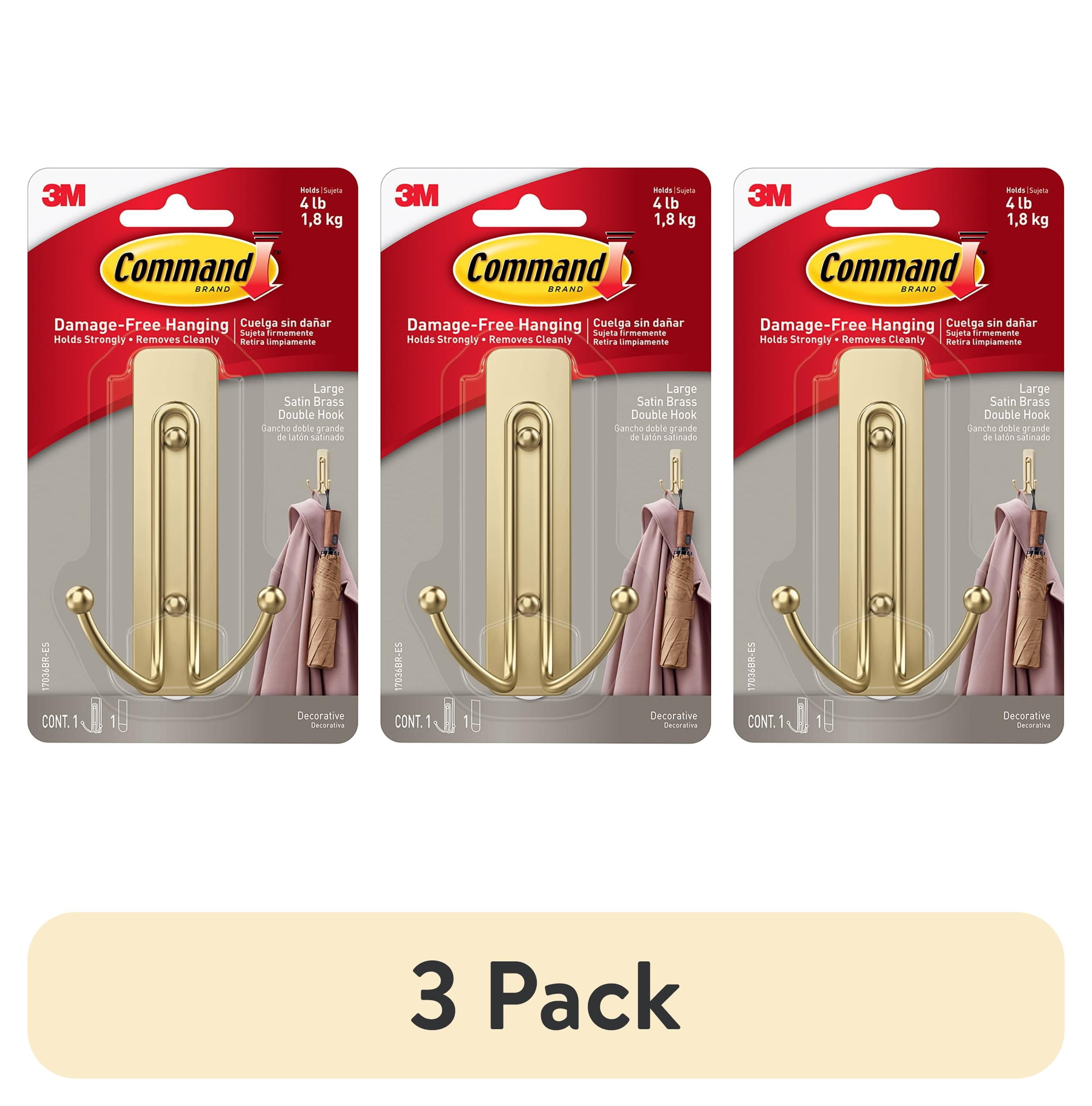 (3 pack) Command Large Double Wall Hooks, Satin Brass, Damage Free ...