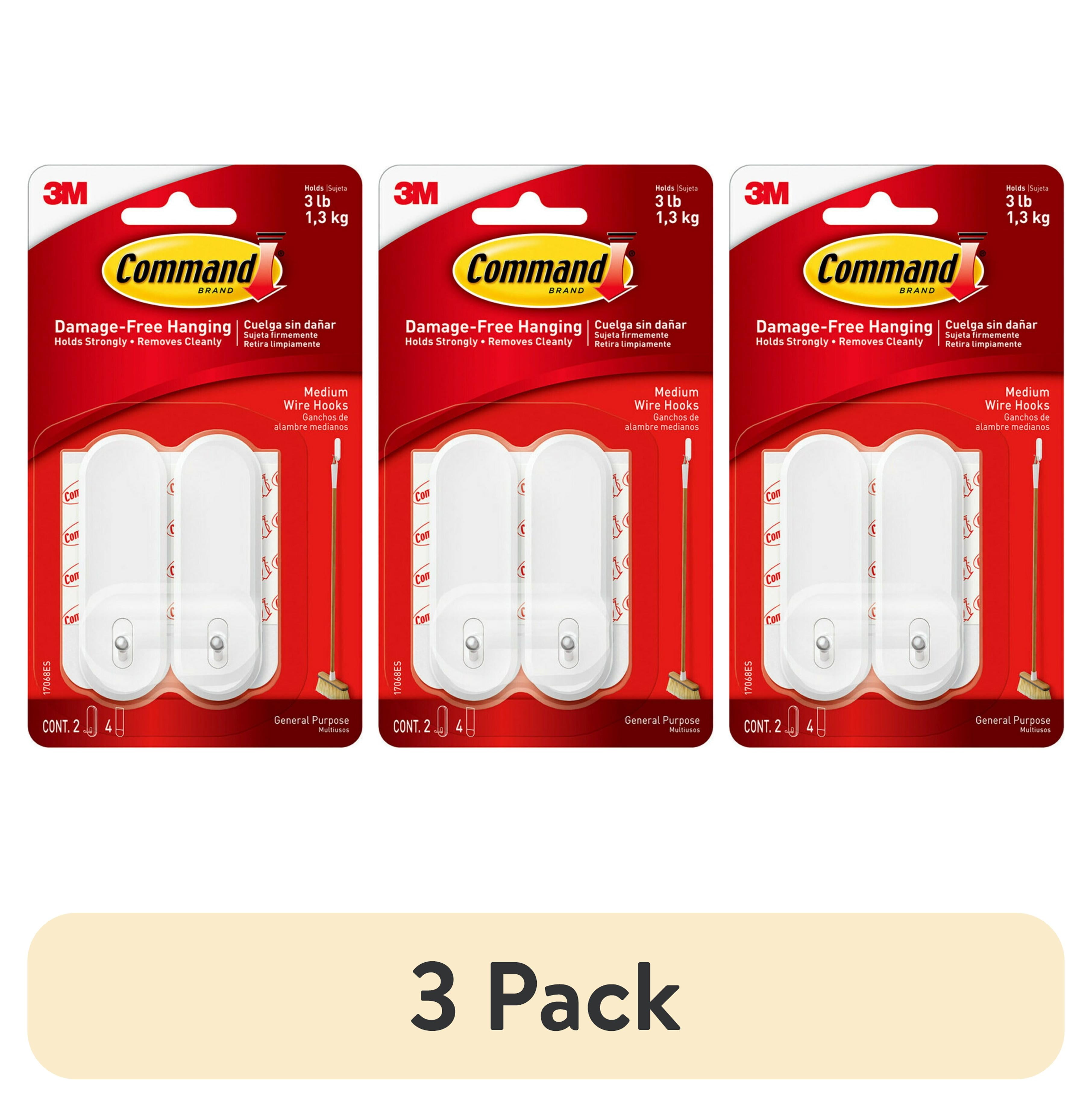 (3 pack) Command Medium Wire Hooks, White, 2 Hooks, 4 Strips Per Pack - Walmart.com