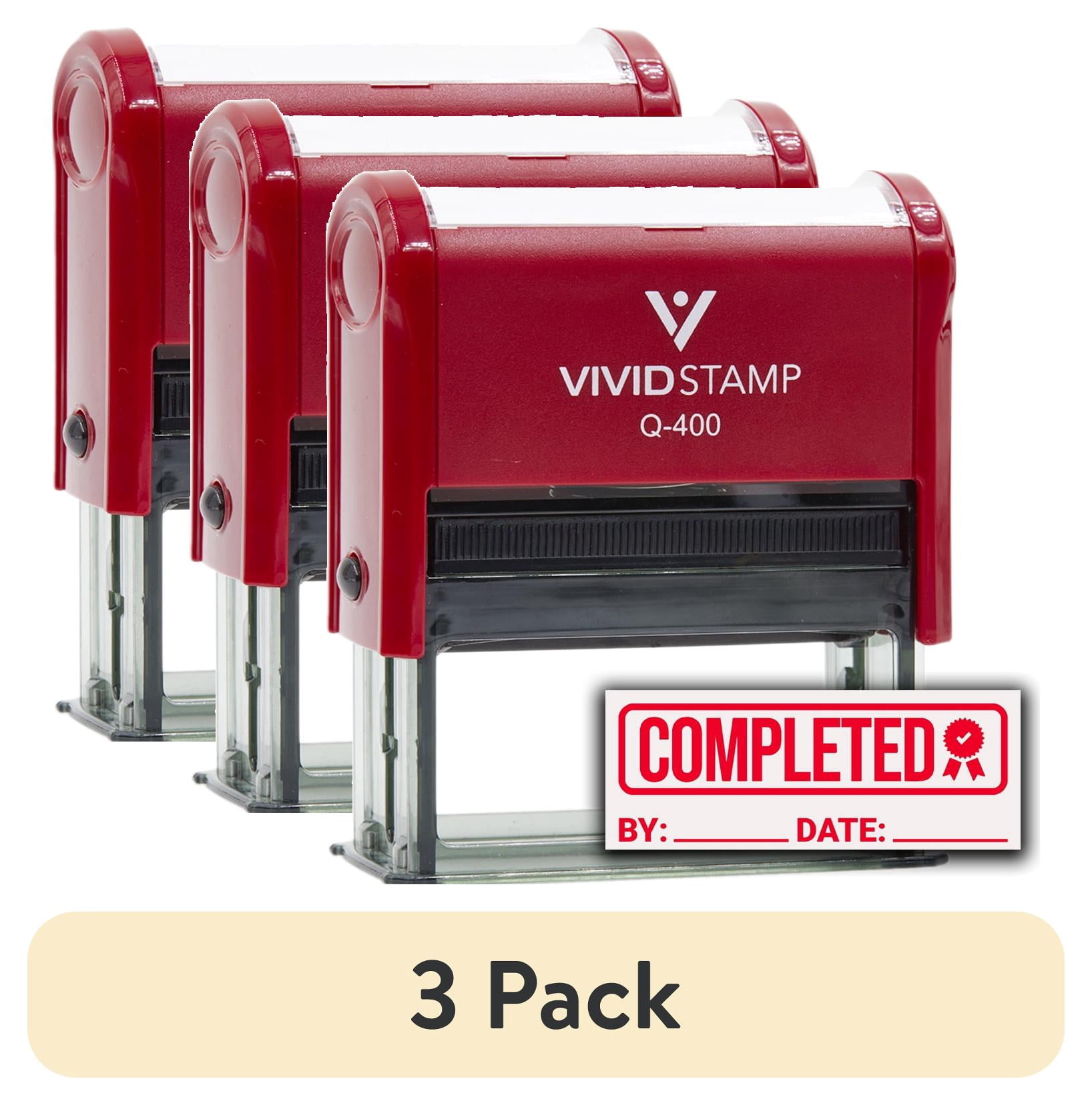 (3 pack) Completed With By Date Line (Rosette) Self Inking Rubber Stamp ...