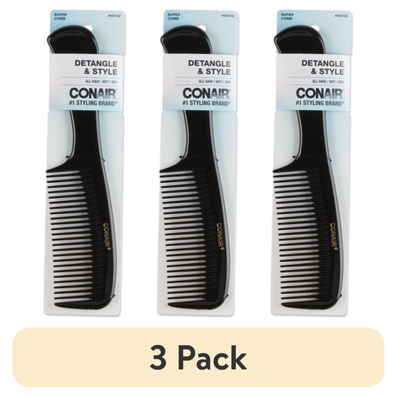 (3 pack) Conair Detangle & Style All-Purpose Hair Comb, Black - Walmart.com
