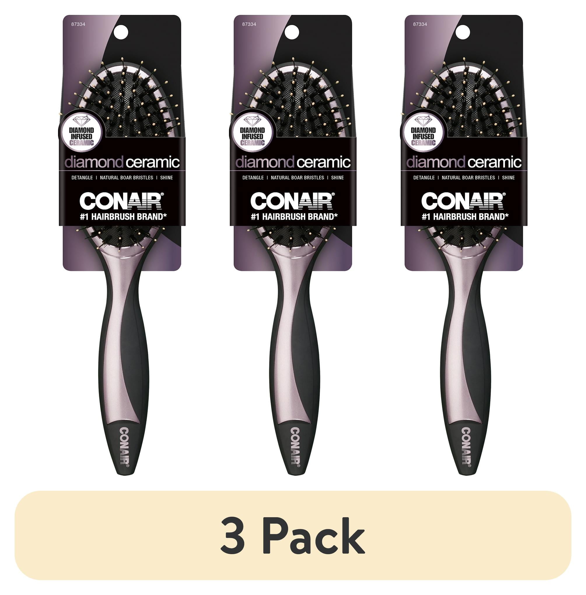 (3 pack) Conair Diamond Ceramic Cushion Hairbrush with Boar and Nylon ...