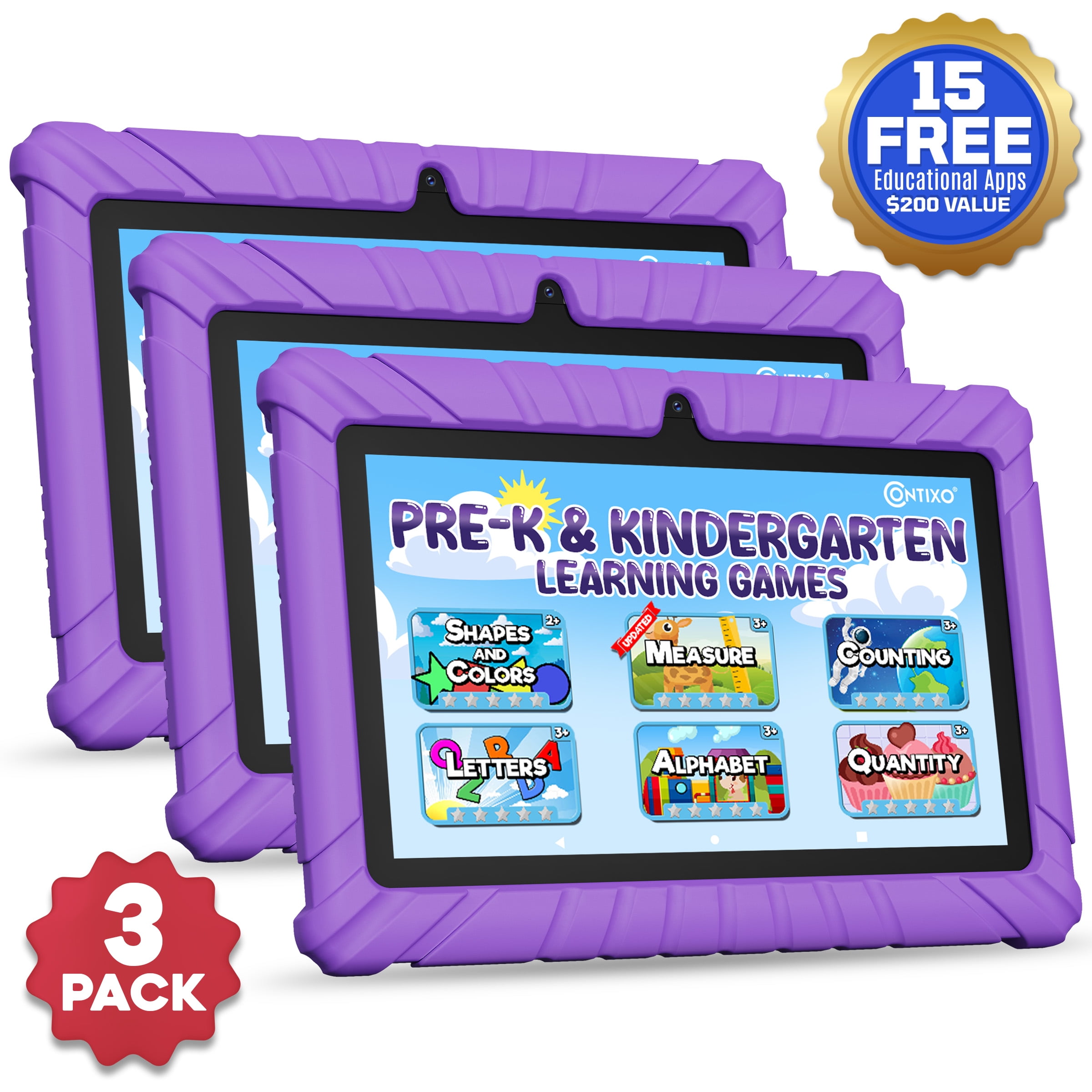 (3 pack) Contixo 7" Kids Tablet, 2025 Model, Ages 3-7, Contixo Academy ...