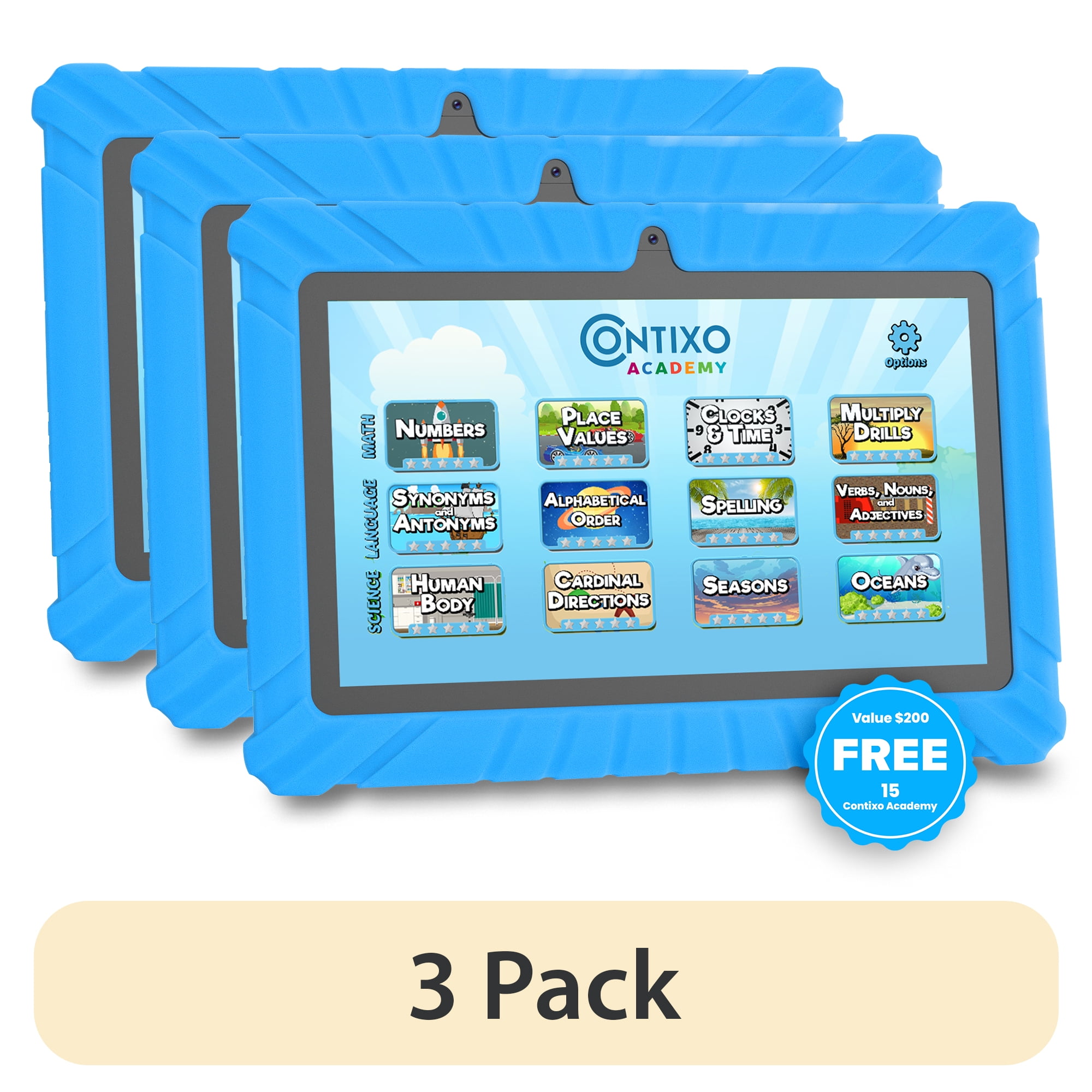 (3 pack) Contixo 7" Kids Tablet, Ages 3-7, Contixo Academy Preloaded ...