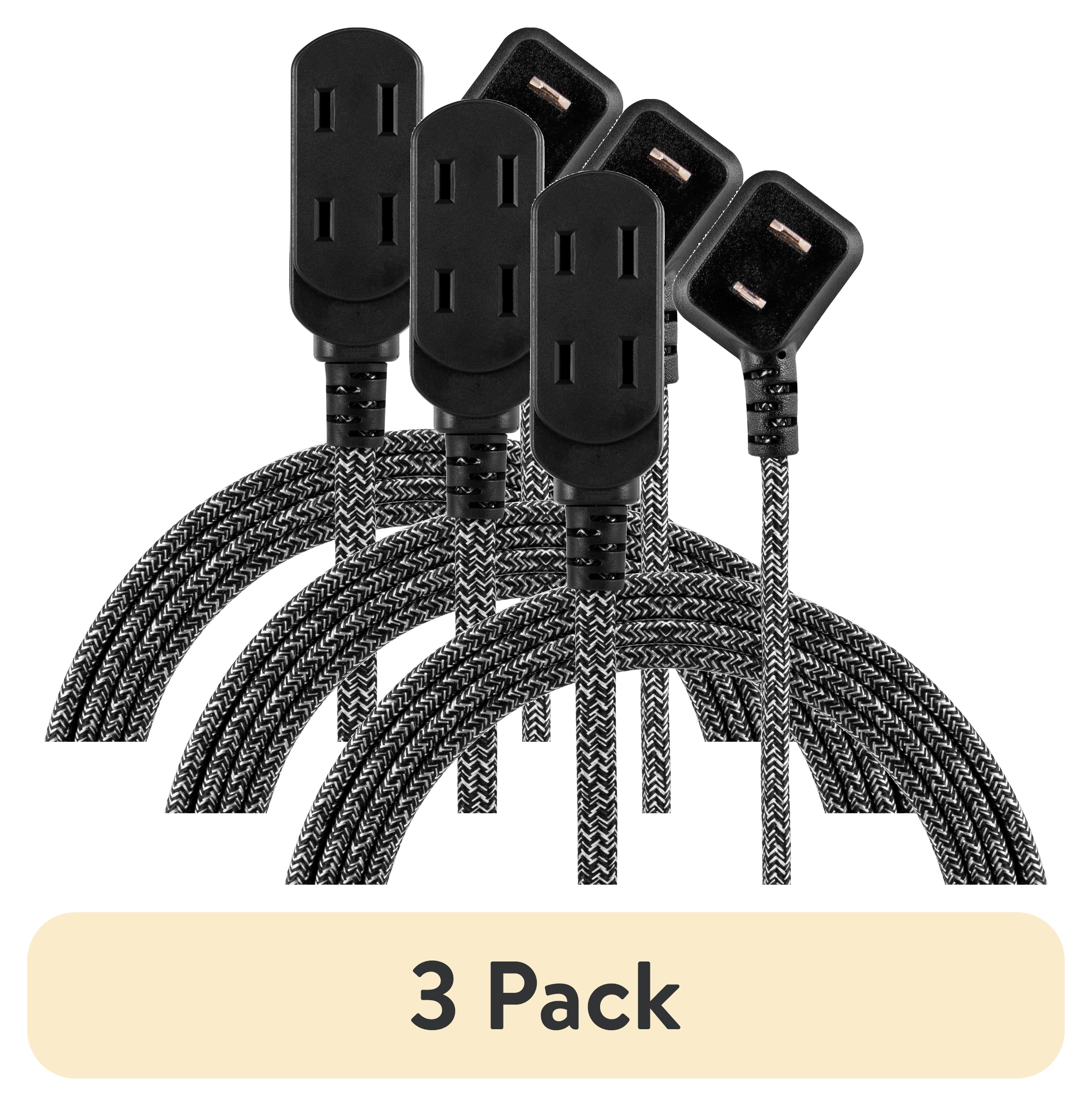 (3 pack) Cordinate Designer Extension Cord, 3-Outlet, Gray, 8 ft ...