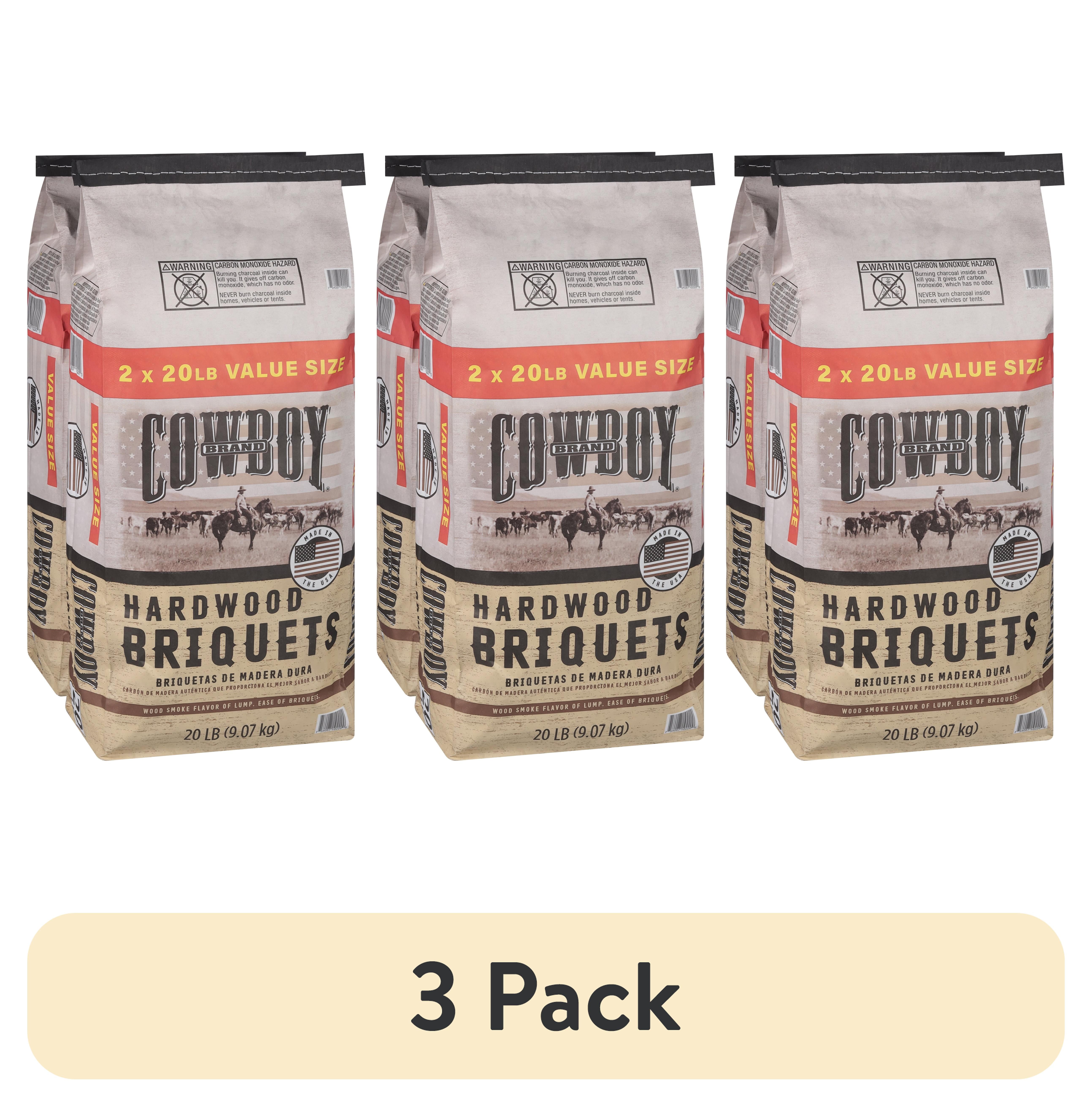 (3 pack) Cowboy Hardwood Charcoal Briquets, 20 Pounds Each (Pack of 2 ...