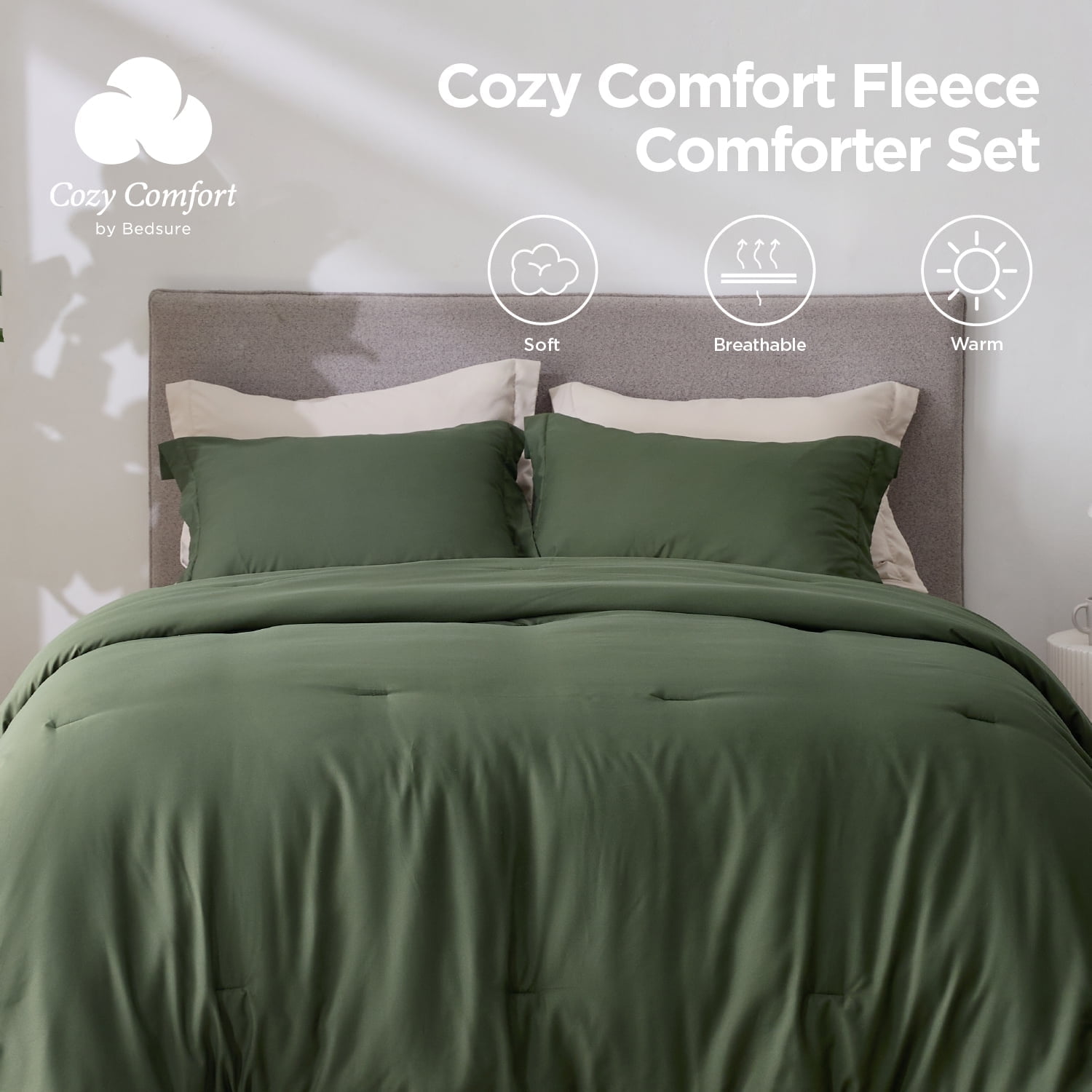(3 pack) Cozy Comfort Green Solid Print 3-Piece Queen Comforter Set, 1 ...